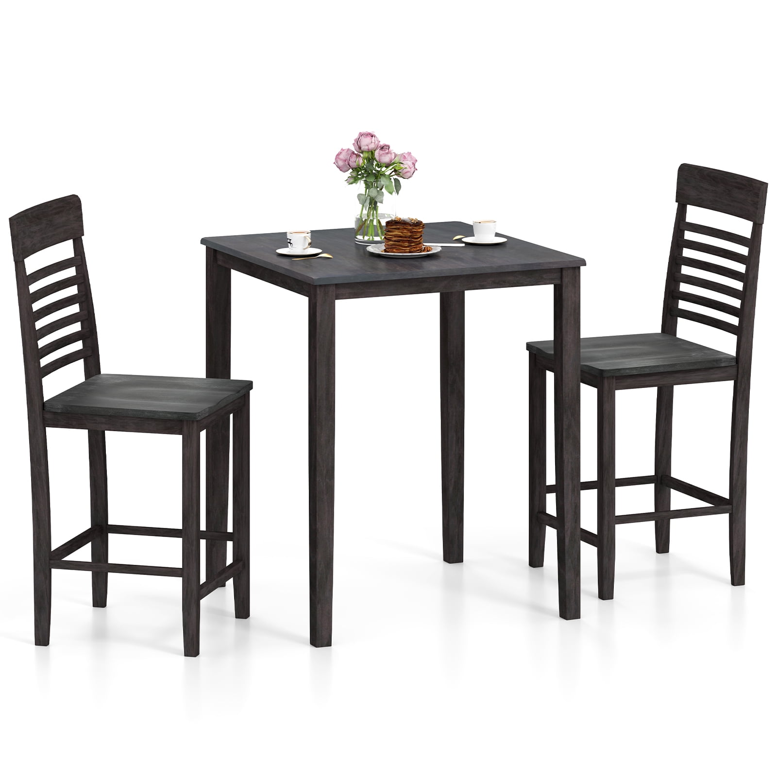 Gymax 3 PCS Counter-Height Dining Table Set for 2 Square Kitchen Table ...