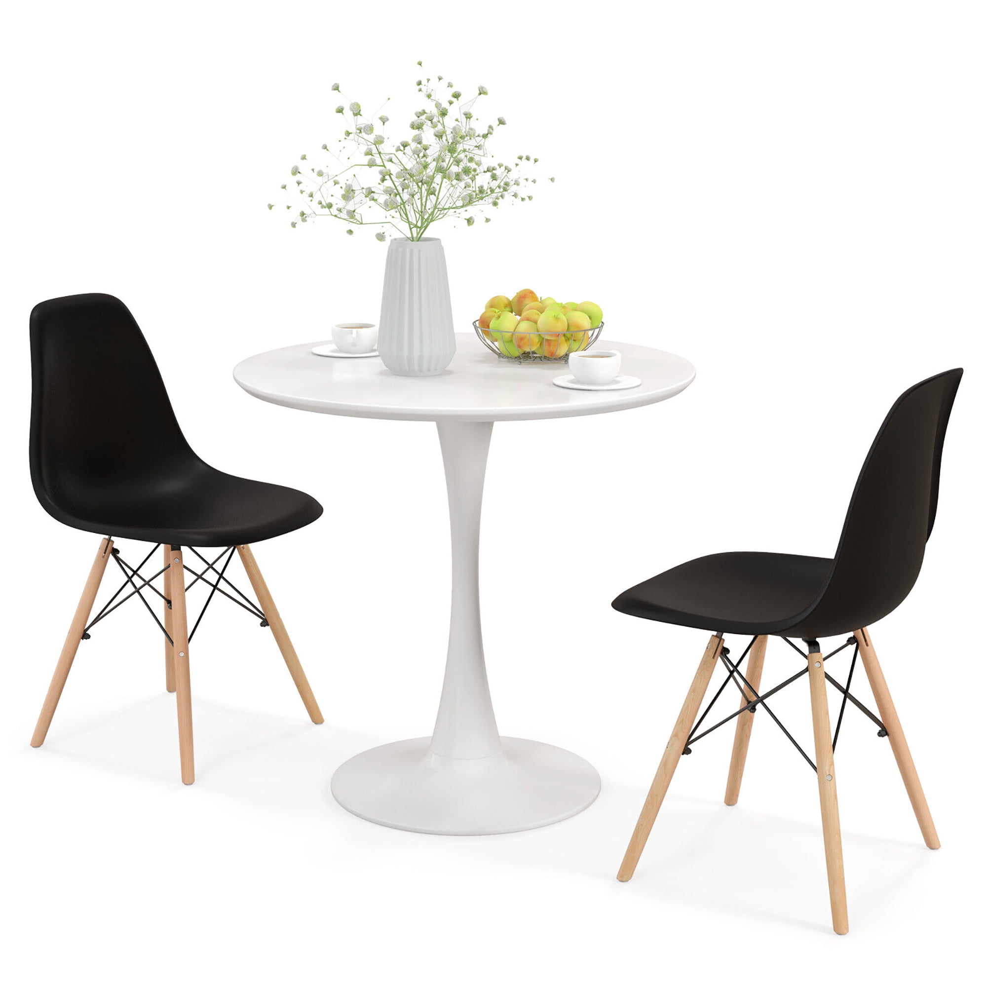 Gymax Apartment-friendly 3 PCS Dining Set with Modern Round Table and 2 ...