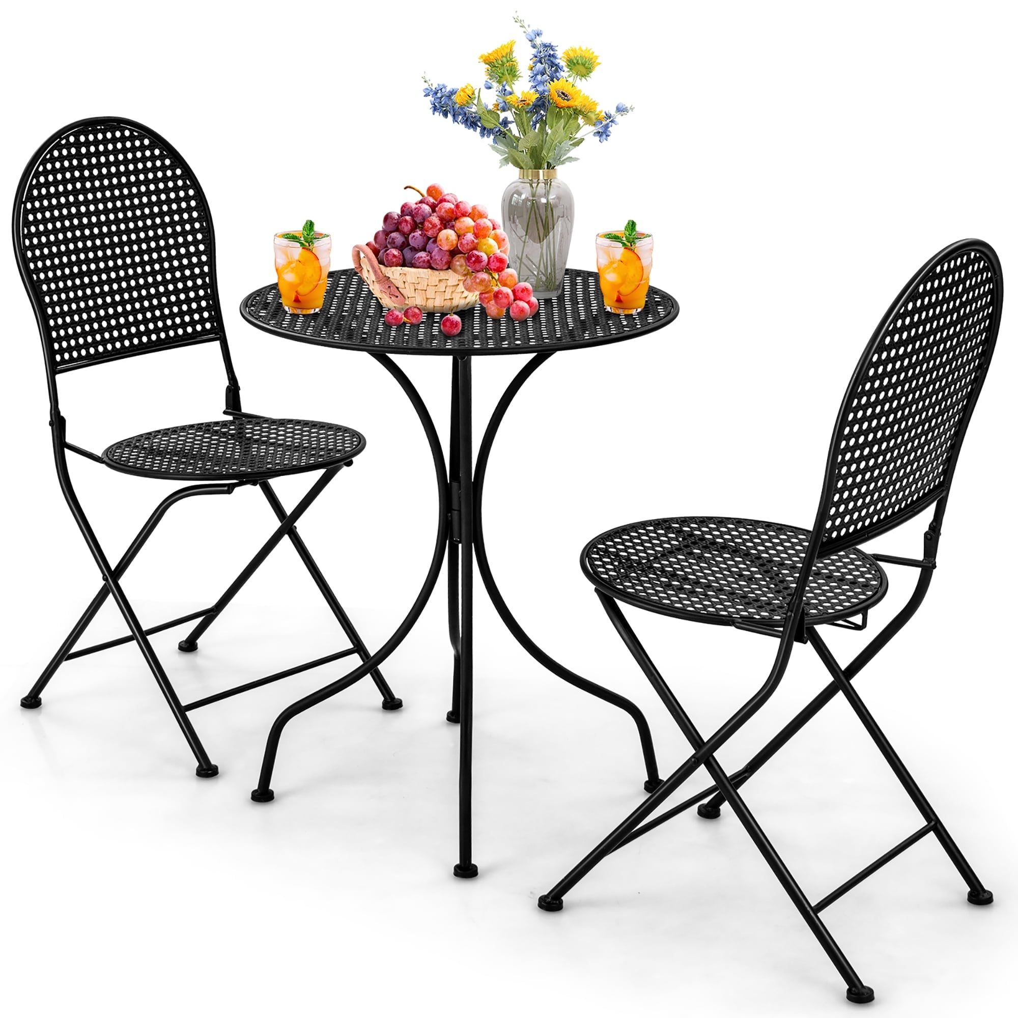 Gymax 3 PCS Patio Bistro Set All-weather Metal Table & Chair Set for 2 ...