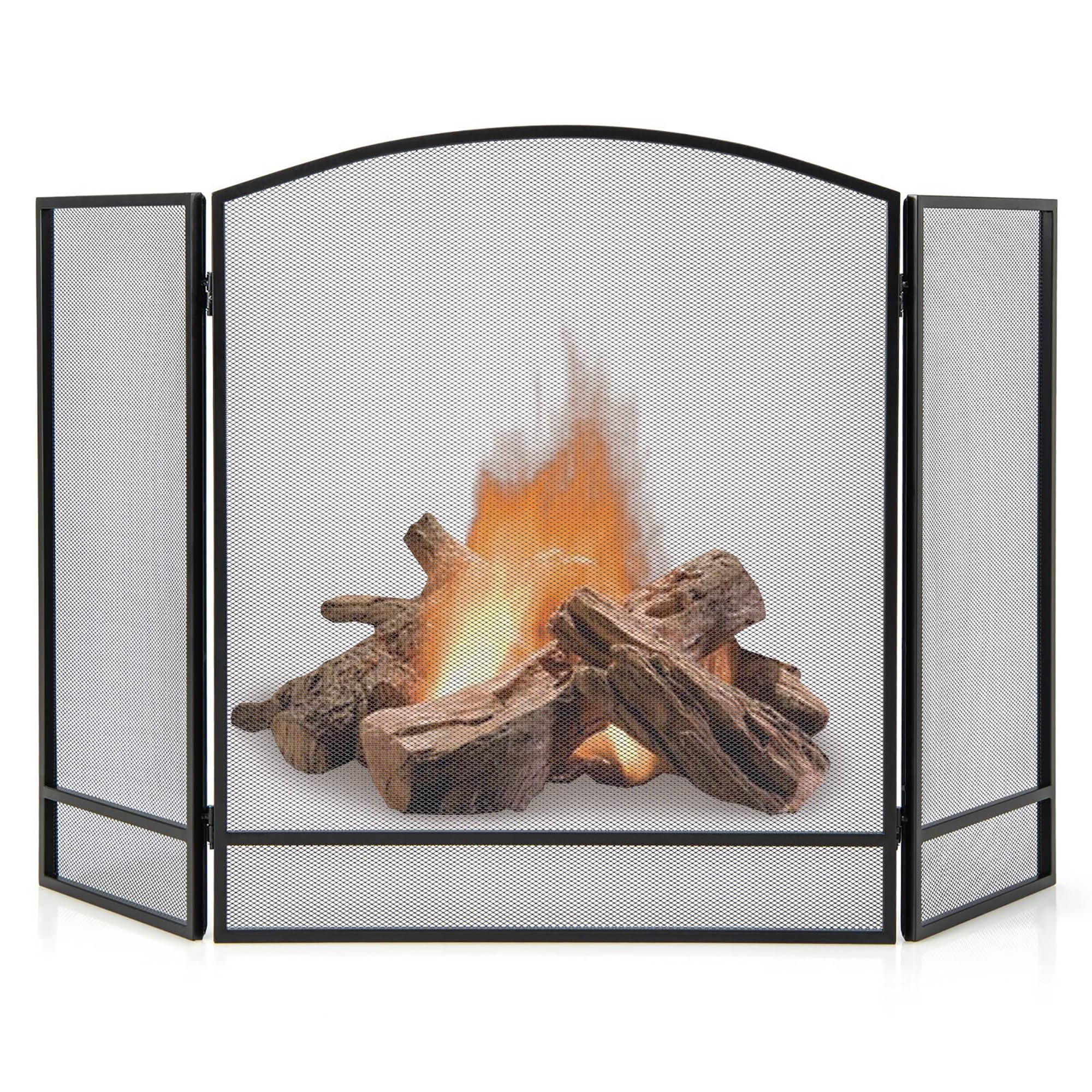 Gymax Folding Decorative Arched Flat 3-Panel Fireplace Screen, Wrought ...