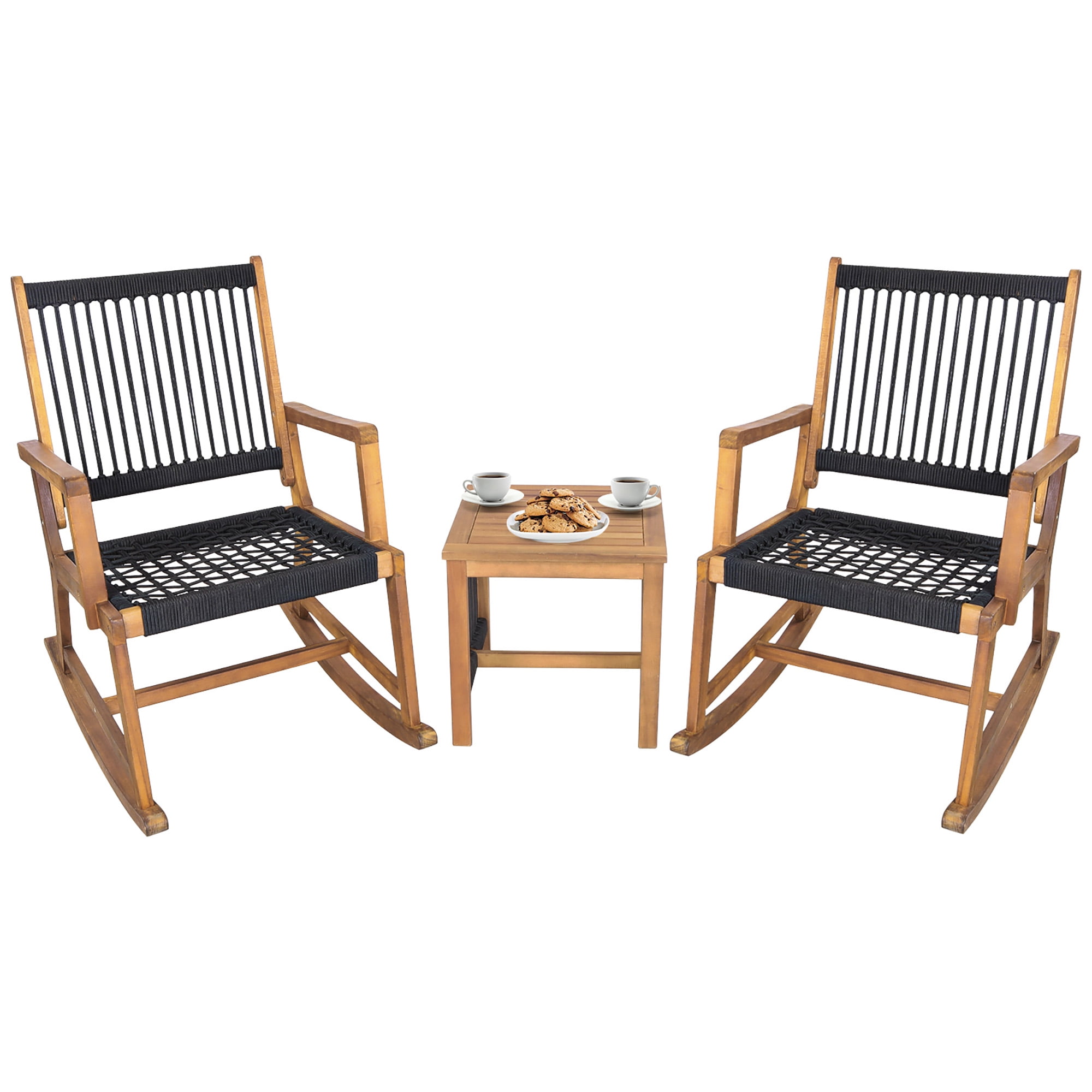 Gymax Outdoor Furniture: 3 Piece Acacia Wood Rocking Bistro Set with ...