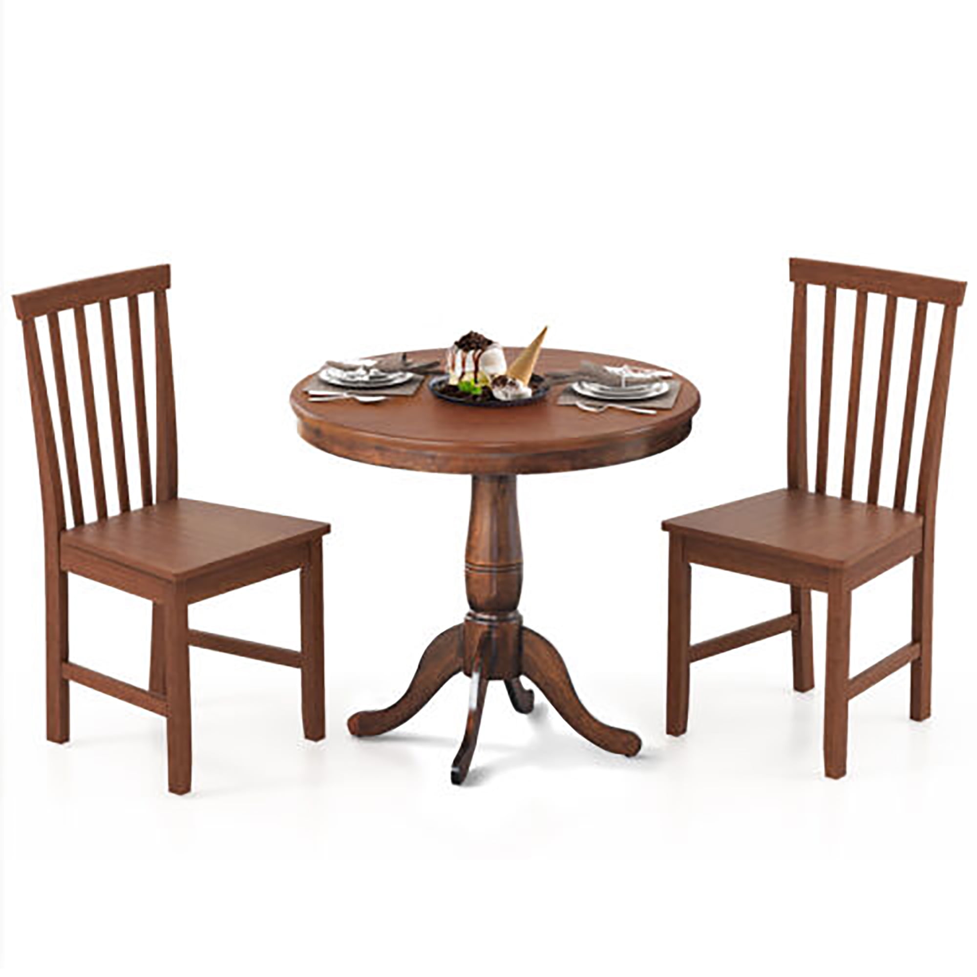 Gymax 3-Piece Mid-Century Round Wooden Dining Set for Kitchen & Dining ...
