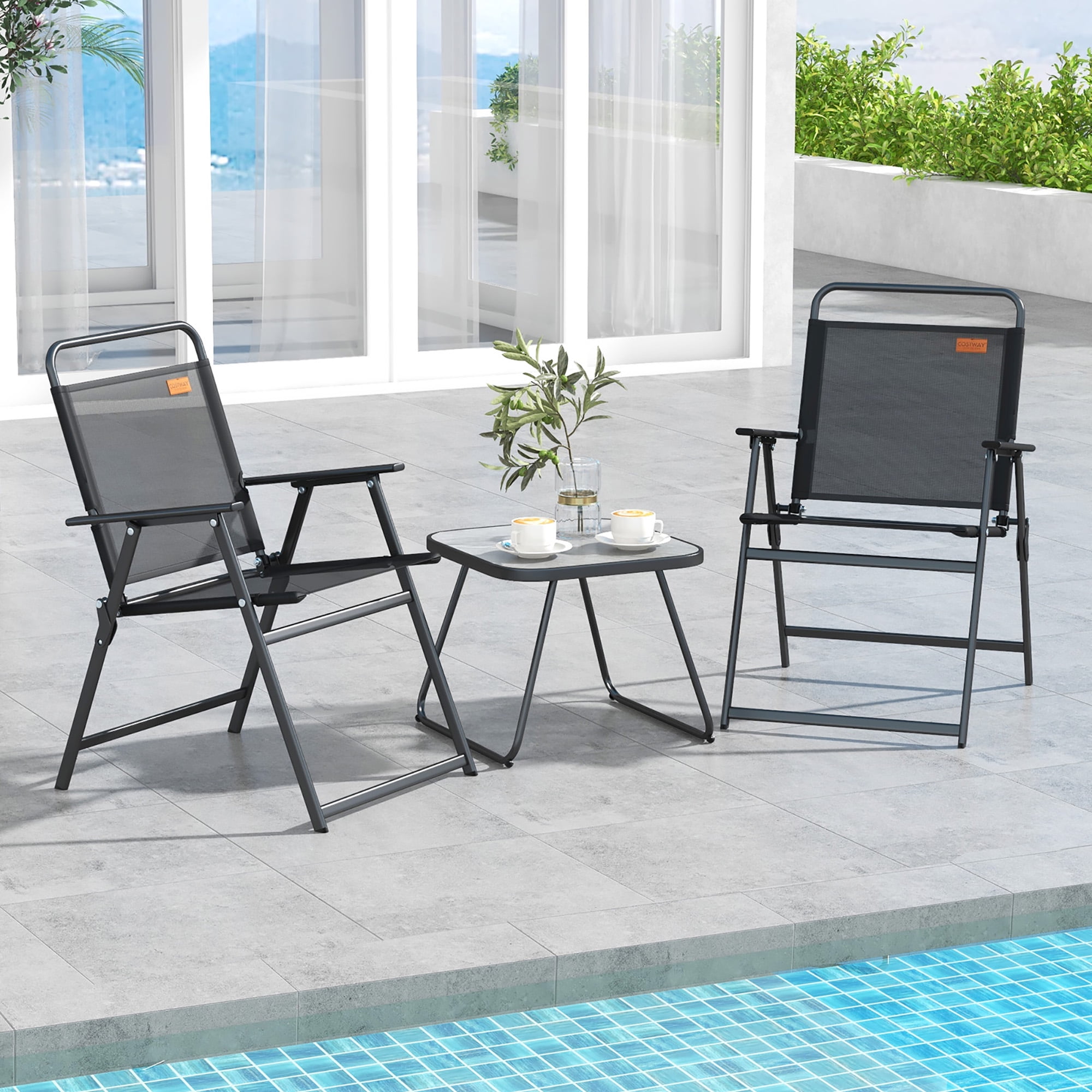 Gymax 3-Piece Patio Bistro Set Outdoor Folding Chairs & Table Set ...