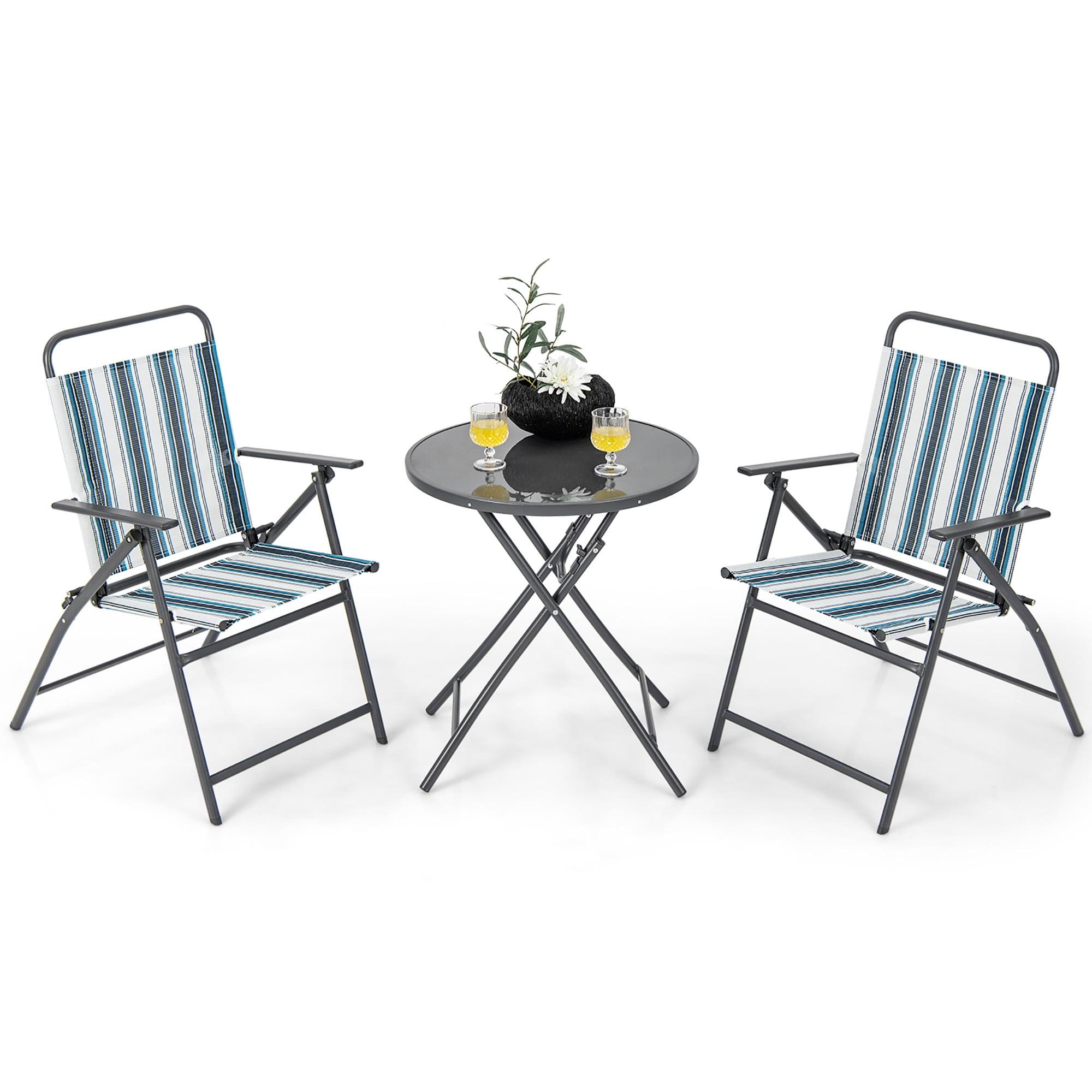 Gymax 3-Piece Patio Folding Bistro Chair Set for Backyard, Balcony ...