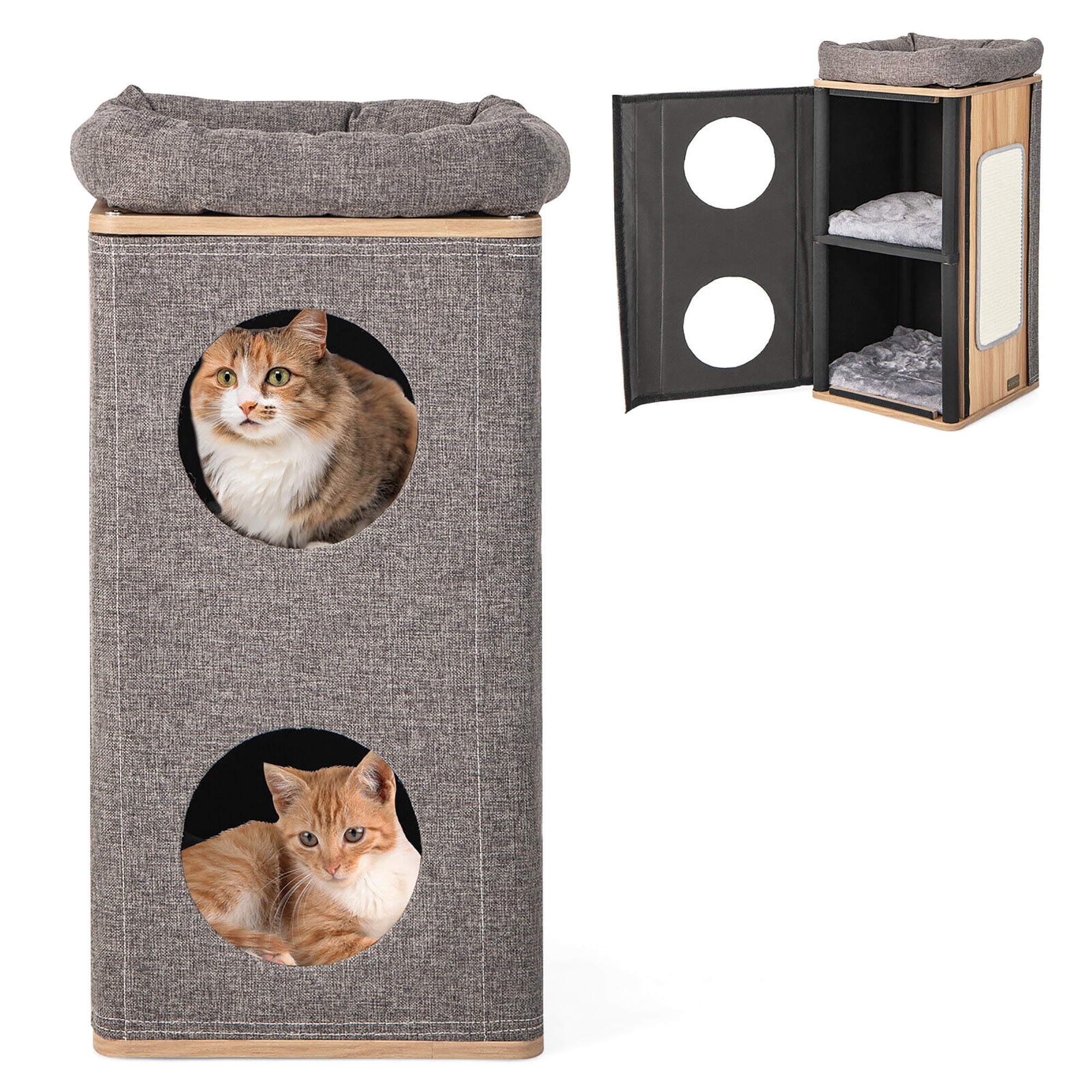 Gymax 3-Story Cat House Multi-Layer Kitten Condo with Scratching Board ...