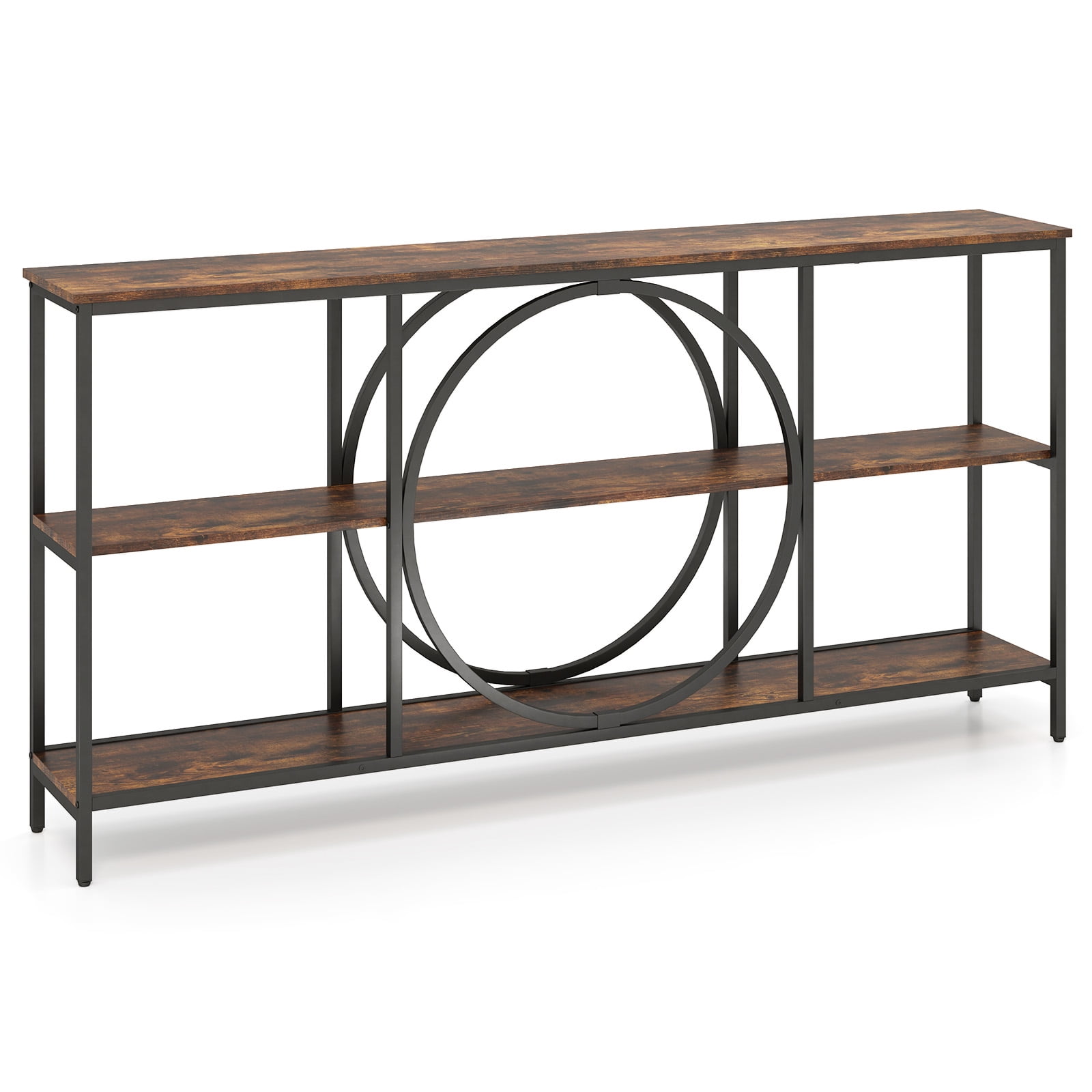Gymax 3-Tier Console Table w/ Faux Marble Top Storage Shelves for ...