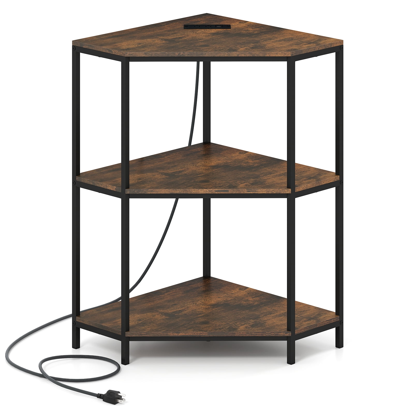 Gymax 3-Tier Corner Printer Stand w/Charging Station & Metal Frame for ...