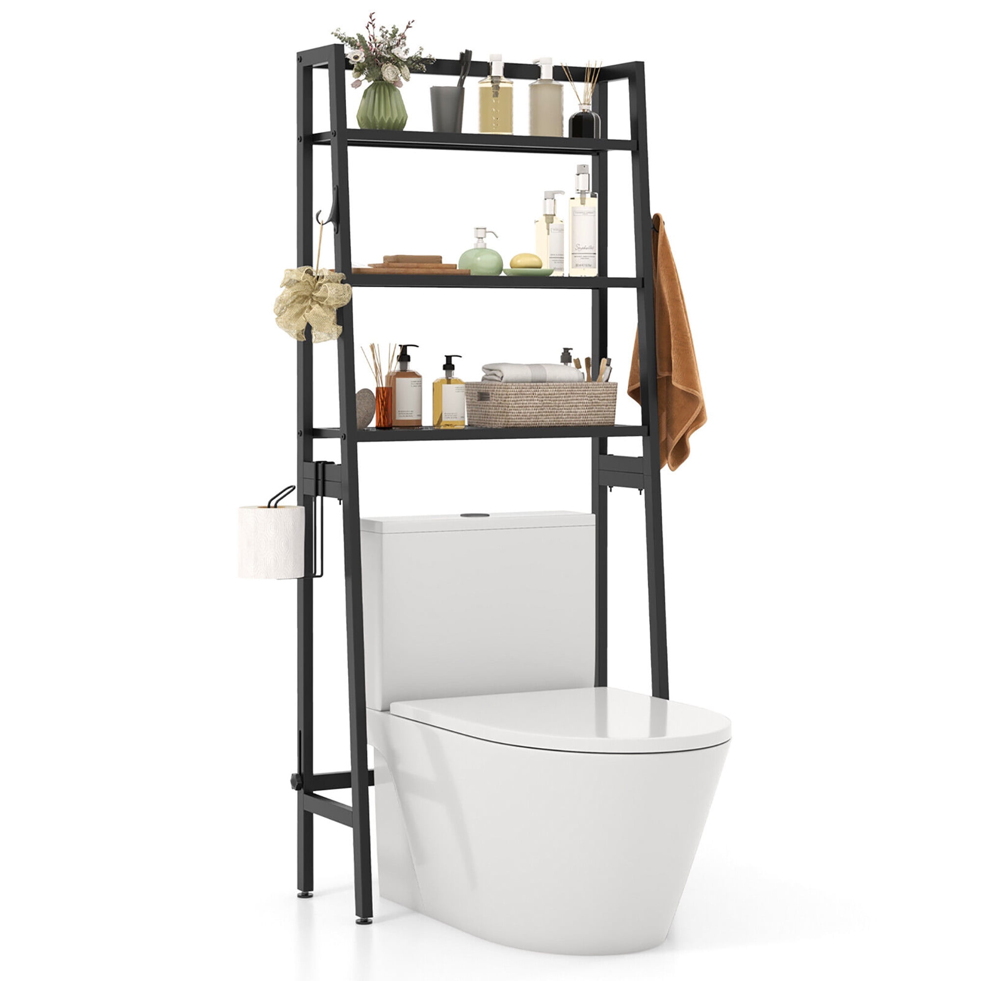 Gymax 3-Tier Metal Bathroom Shelving, Over Toilet Storage Rack ...