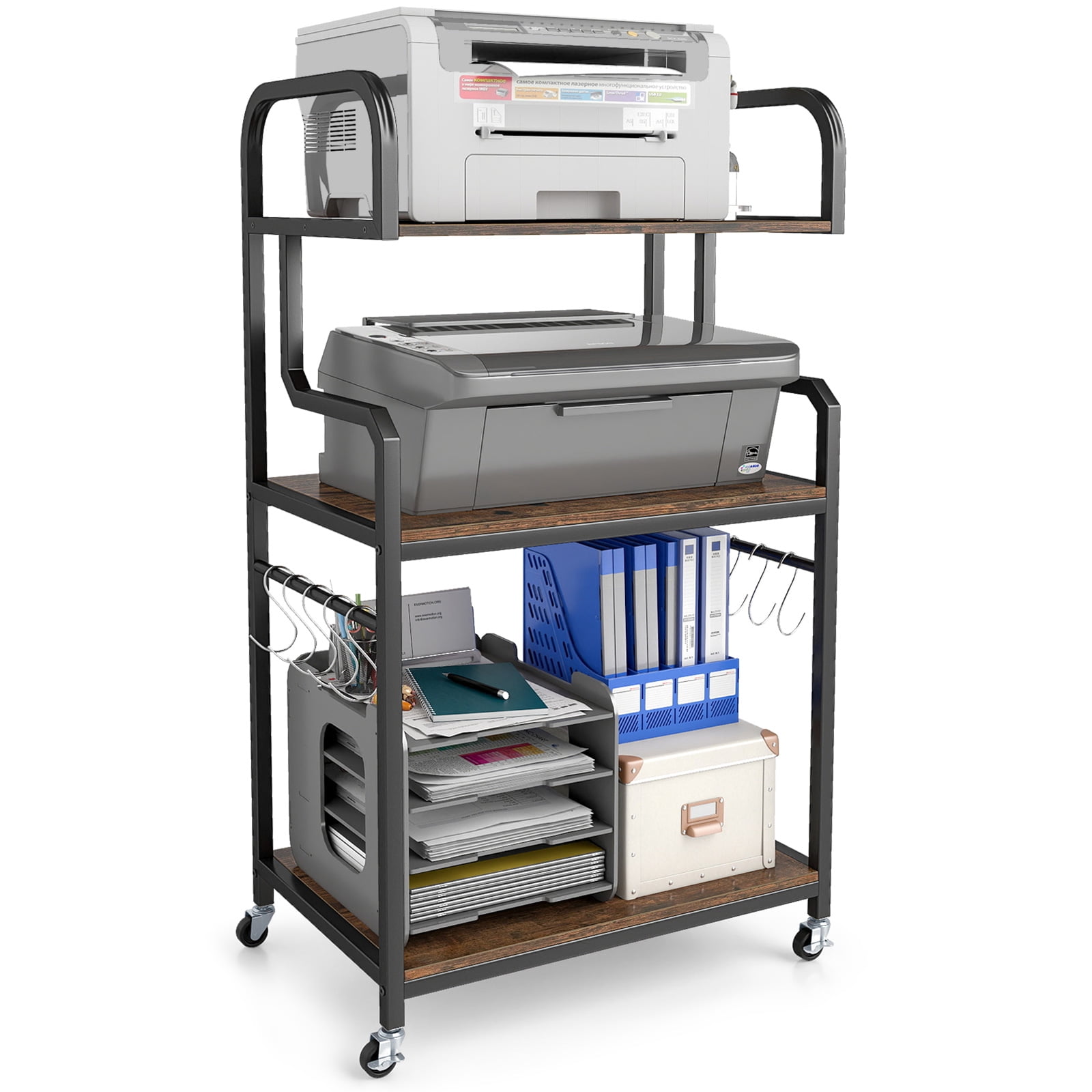 Gymax 3-Tier Rolling Printer Stand Home Office Large Printer Cart w ...