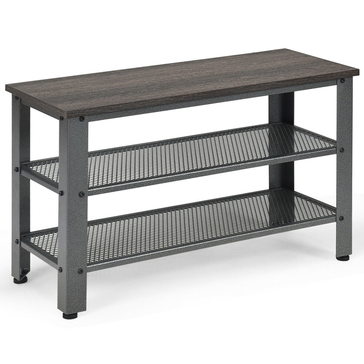 Gymax 3-Tier Shoe Rack, Industrial Shoe Bench, Storage Shelves, Grey ...