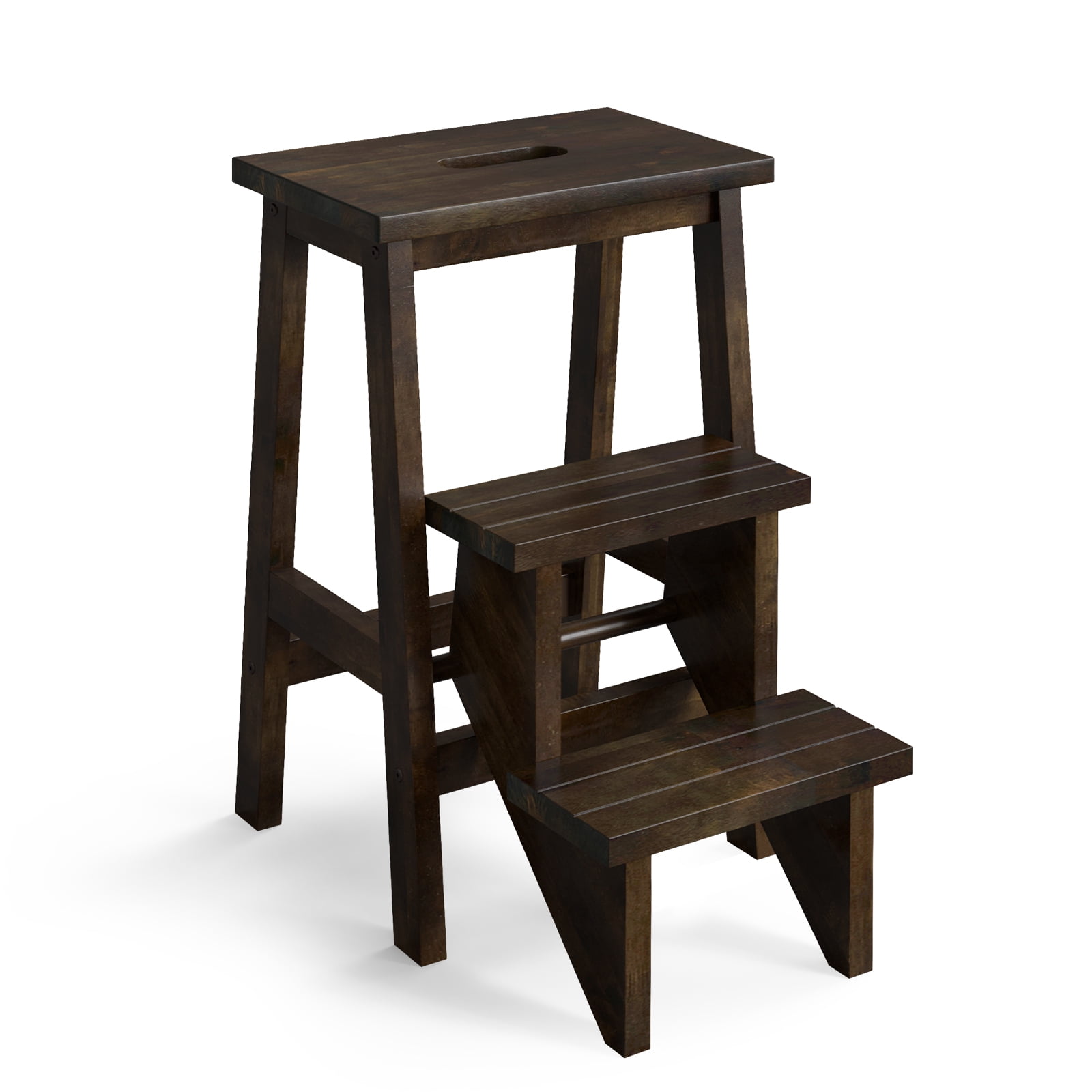 Gymax 3 Tier Step Stool, 24'' Rubber Wood Ladder, Anti-Slip Pedals ...
