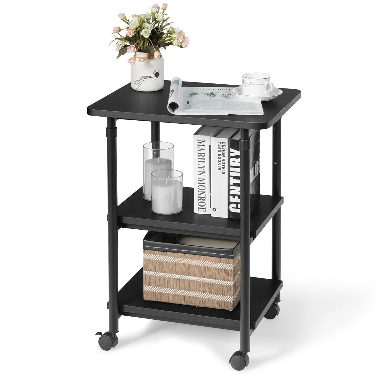Gymax 3-Tier Storage Rack Rolling Adjustable Printer Cart Home Office ...