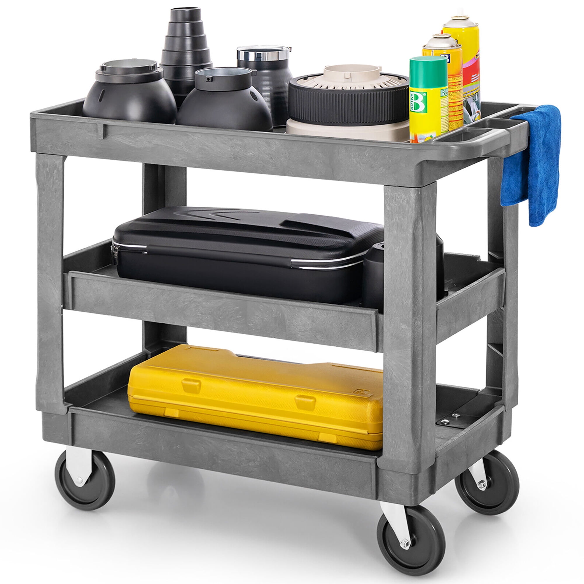Gymax 3-Tier Utility Cart Heavy-Duty PP Service Cart w/550 LBS Max Load ...