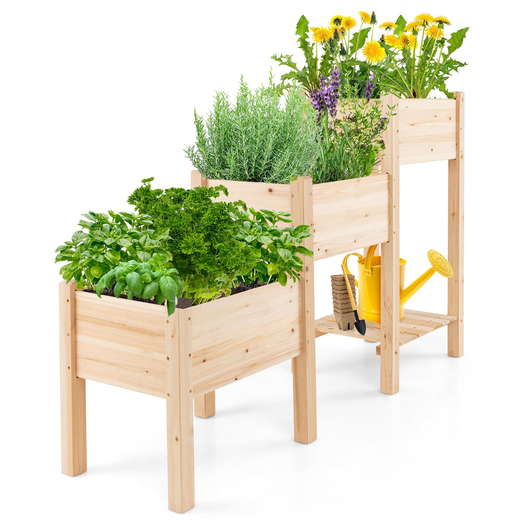 Gymax 3 Tier Wooden Garden Bed Elevated Planter W 3 Planter Boxes