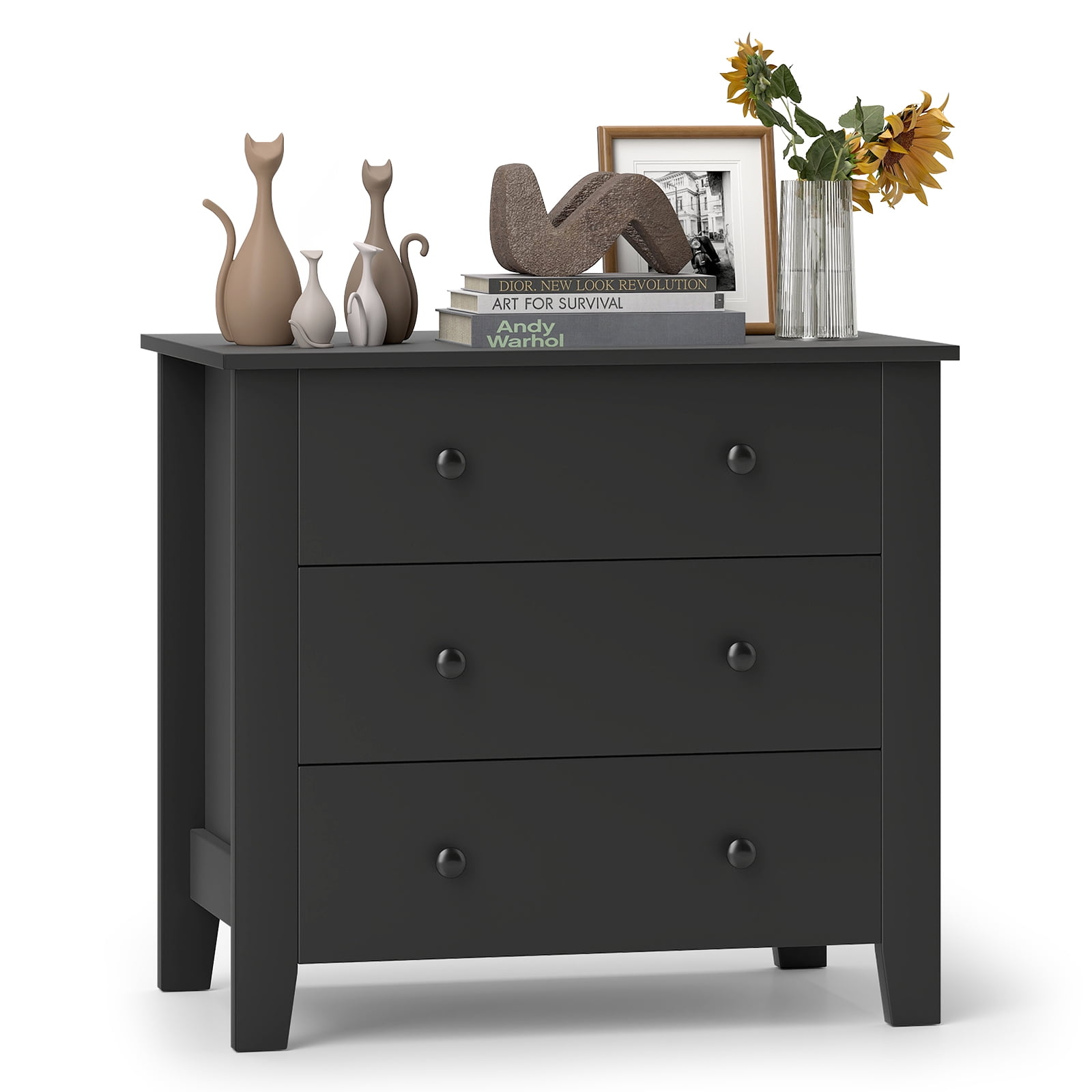 Gymax 3-drawer Dresser w/ Convenient Handles Smooth Slide Rails Accent ...