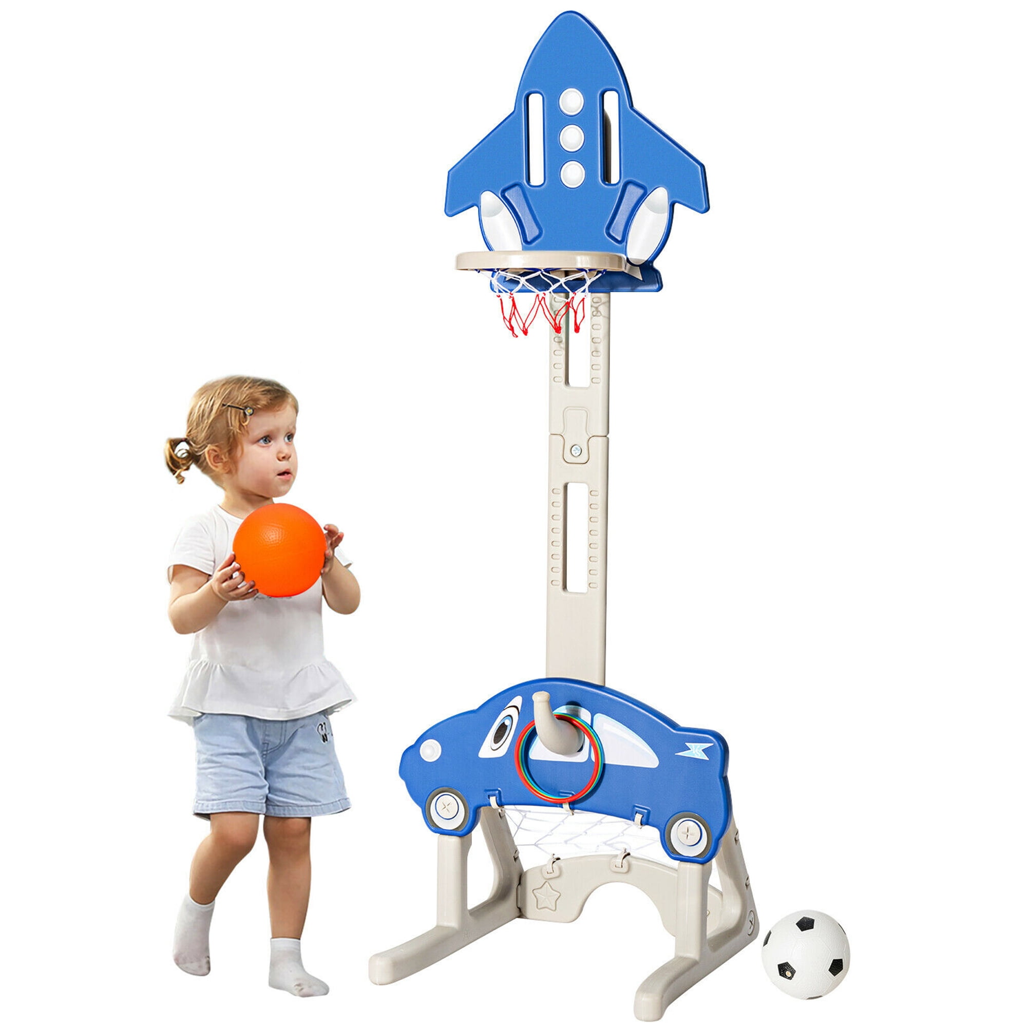 Gymax 3-in-1 Basketball Hoop for Kids Adjustable Height Playset w ...