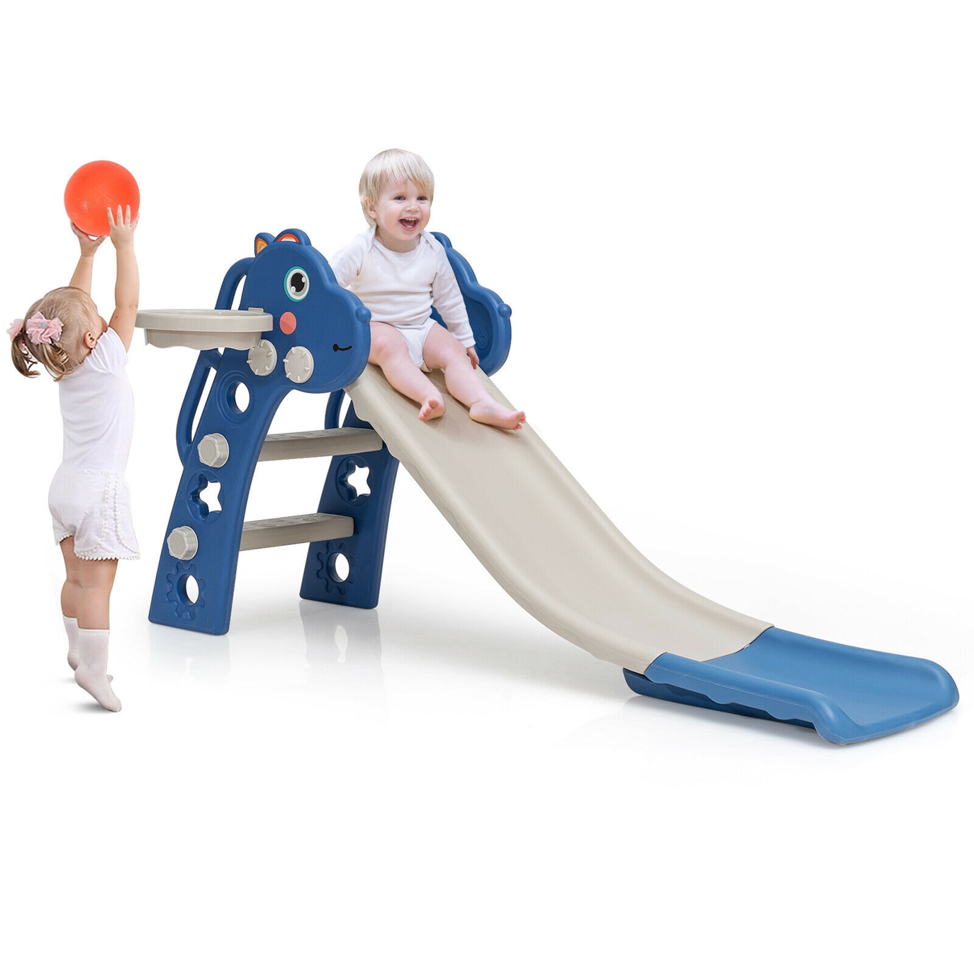 Gymax 3 in 1 Kids Slide Baby Play Climber Slide Set w/Basketball Hoop ...