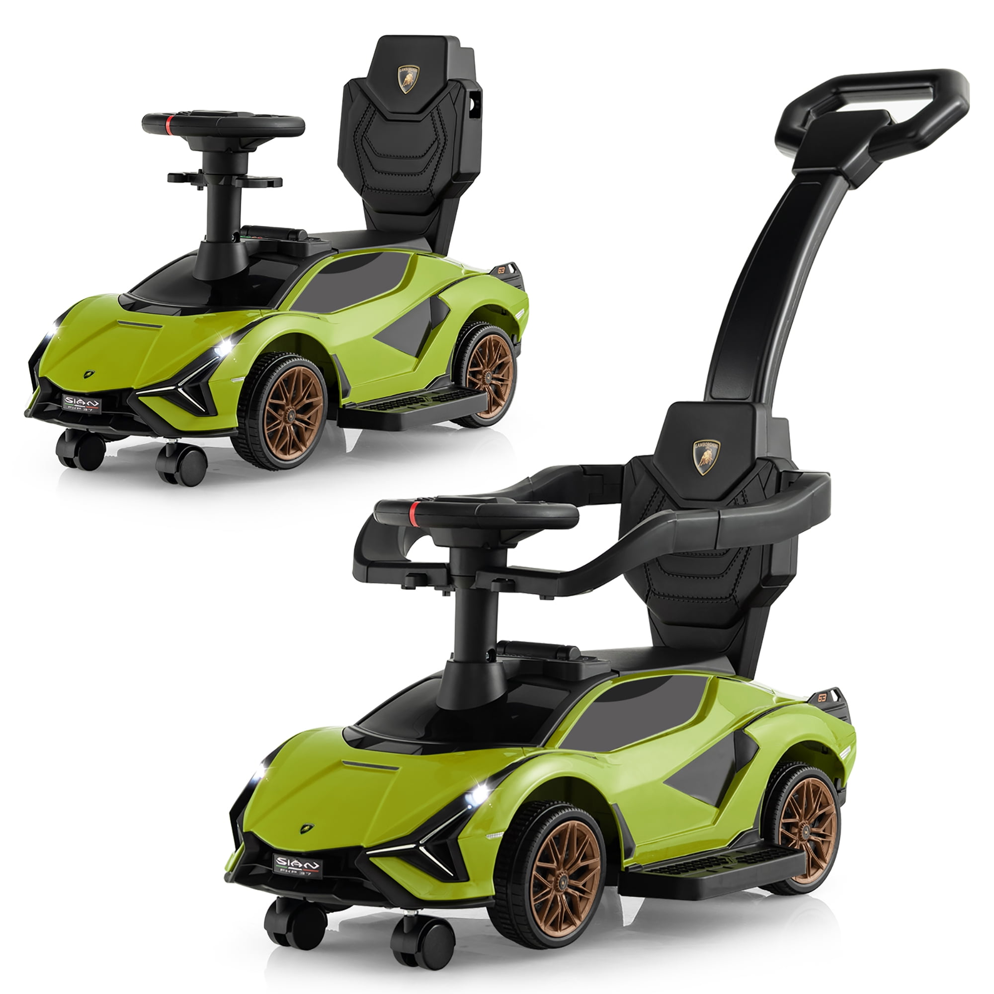 Gymax 3-in-1 Licensed Lamborghini Ride on Push Car Walking Toy Stroller ...