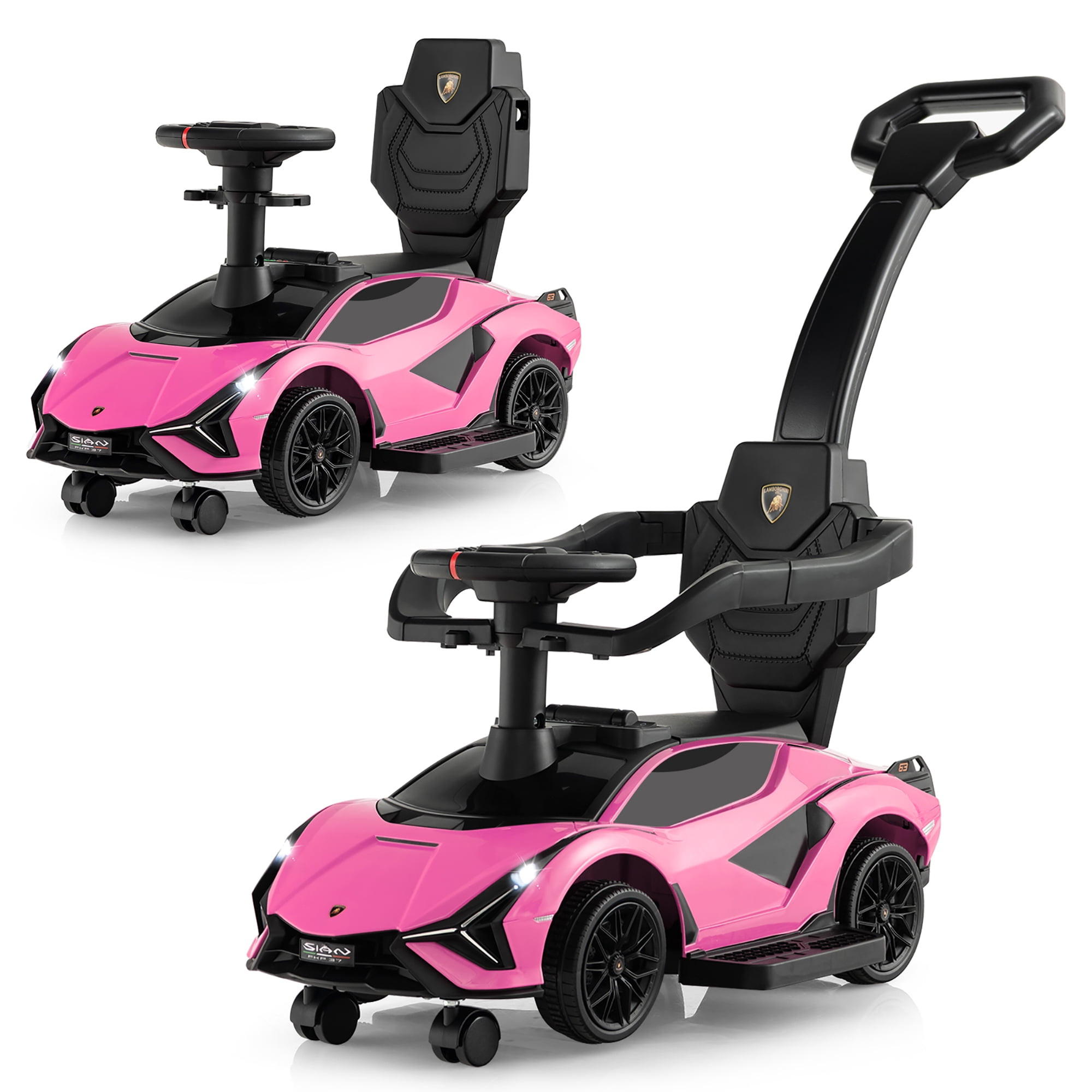 Gymax 3-in-1 Licensed Lamborghini Ride On Push Car, Stroller, Walking ...