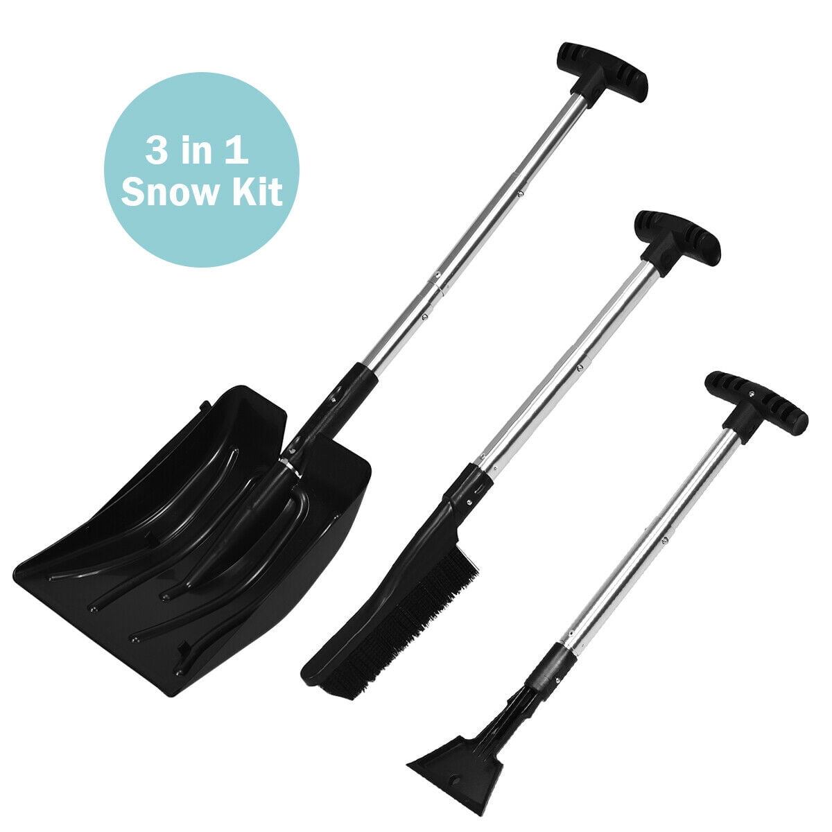 Gymax 3-in-1 Winter Snow Shovel Kit with Ice Scraper & Snow Brush ...