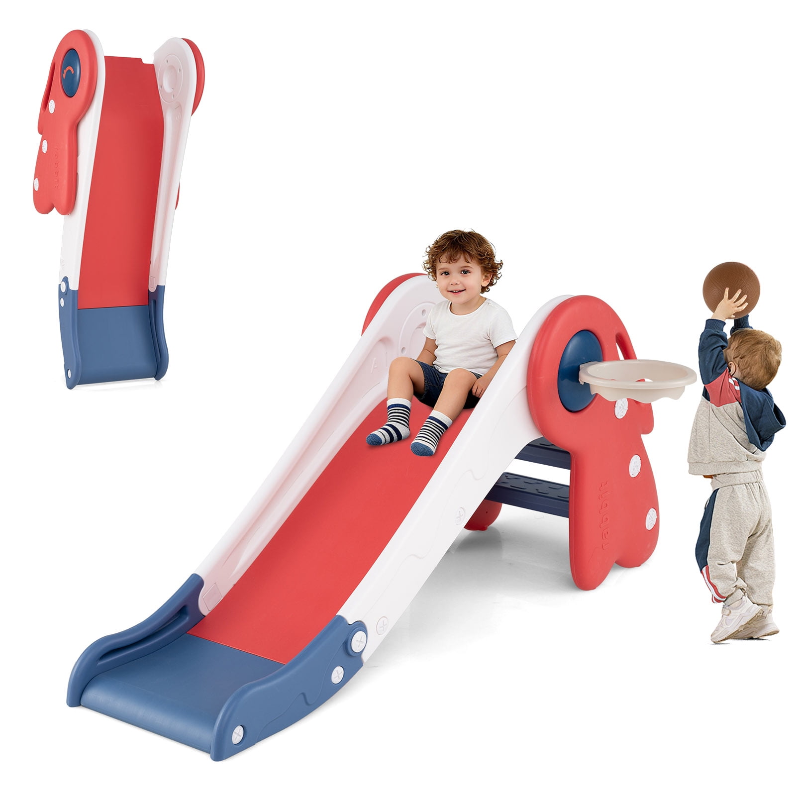 Gymax 3 in 1 Toddler Slide w/Basketball Hoop & Basketball Foldable ...