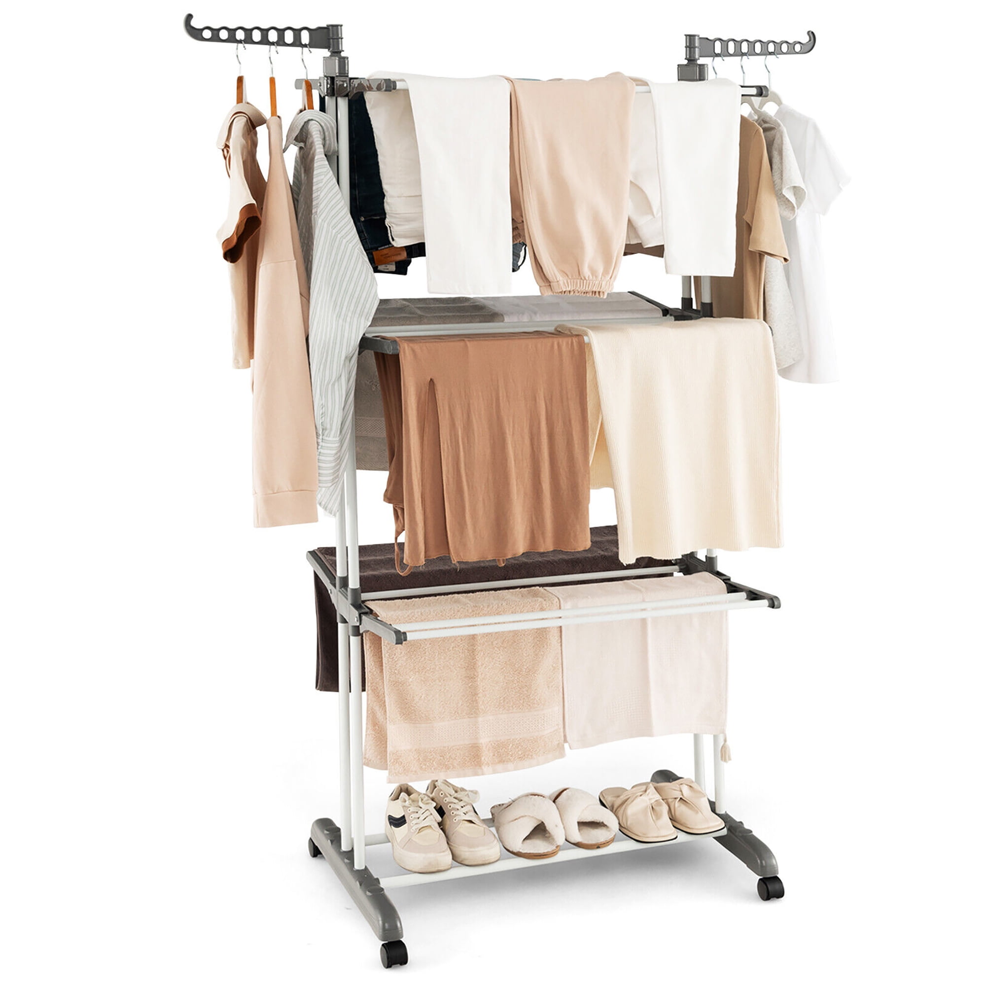 Gymax 3-tier Folding Clothes Drying Rack w/ Rotatable Side Wings ...