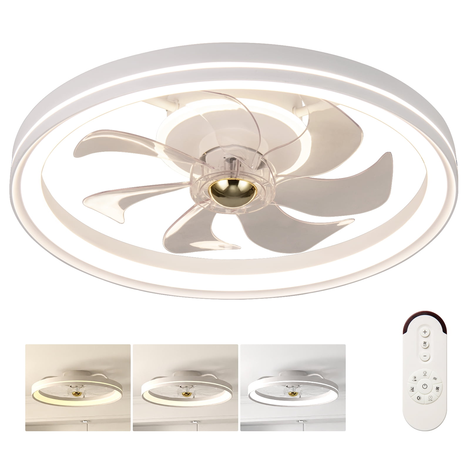 Gymax 3000-6500K Dimmable Modern Flush Mount LED Fan Light w/ 3 Color ...