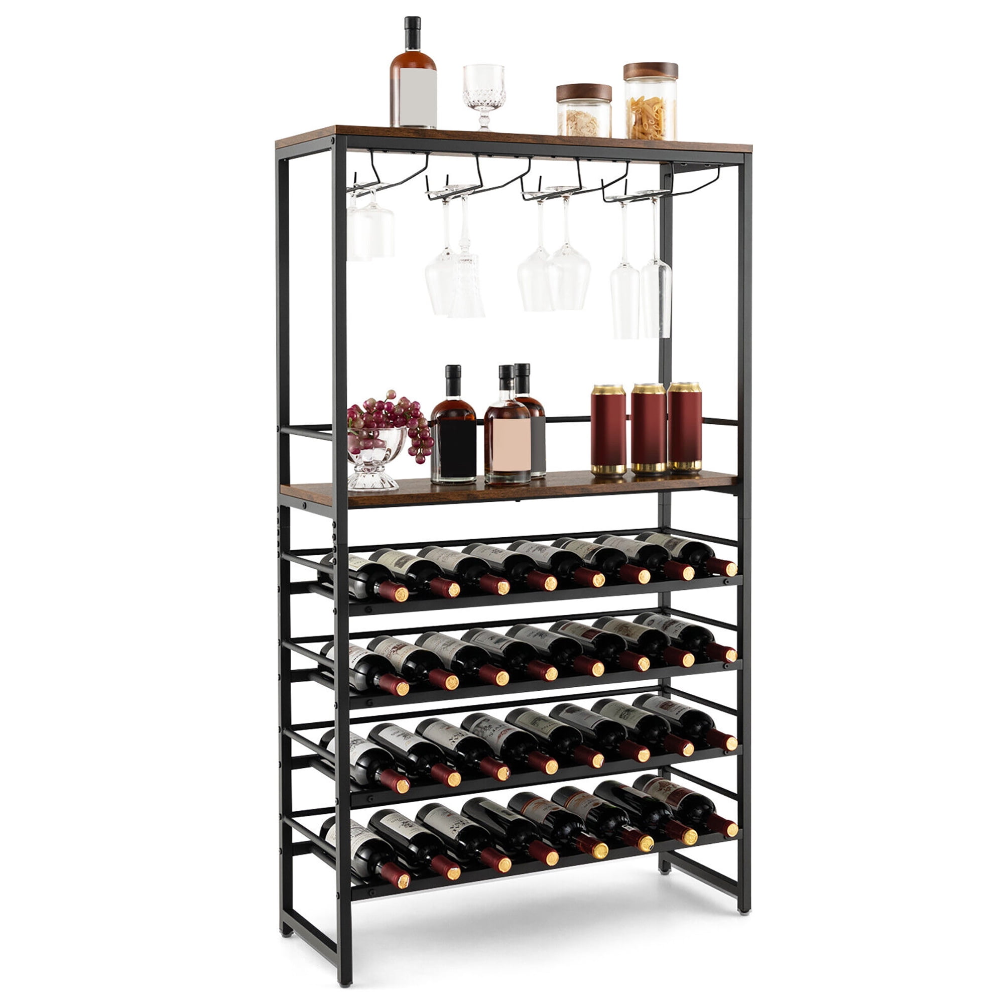 Gymax Large Freestanding Industrial Wine Rack - 32 Bottle Capacity with ...