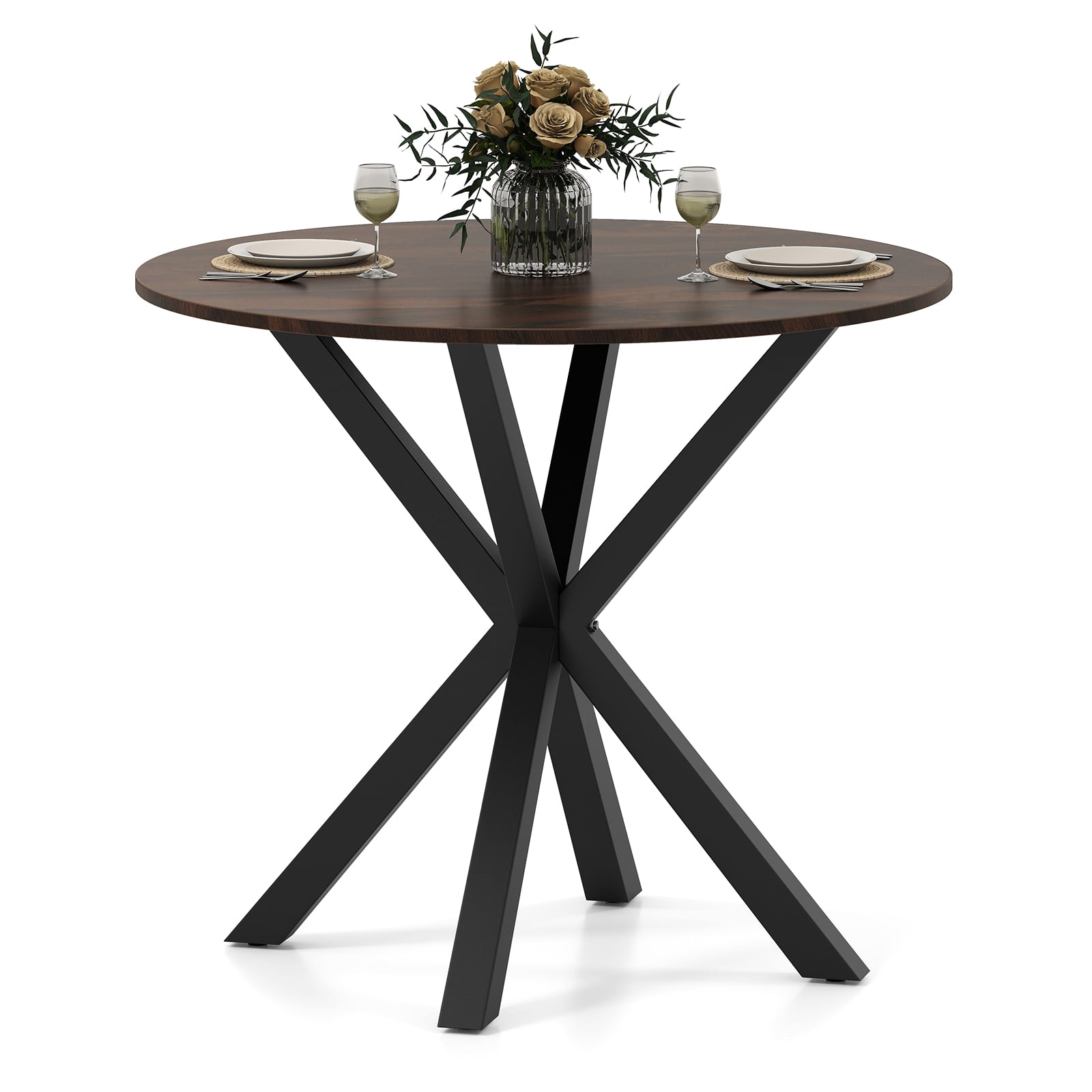 Gymax 36'' Round Farmhouse Dining Table for 4 w/Stable Intersecting ...