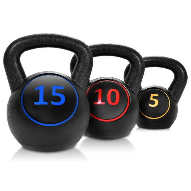 Gymax 3PC Vinyl Kettlebell Kit Body Muscles Training Weights Set ...
