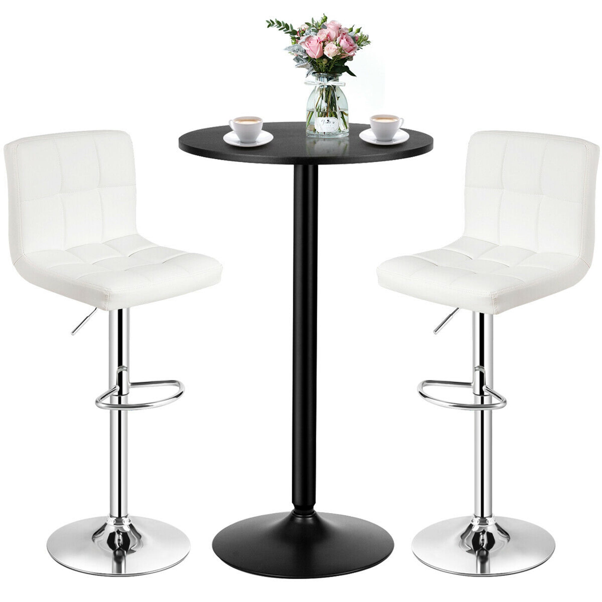 Gymax 3PCS Pub Table Set 24'' Round Bar Table & 2 Adjustable Bar Stools ...