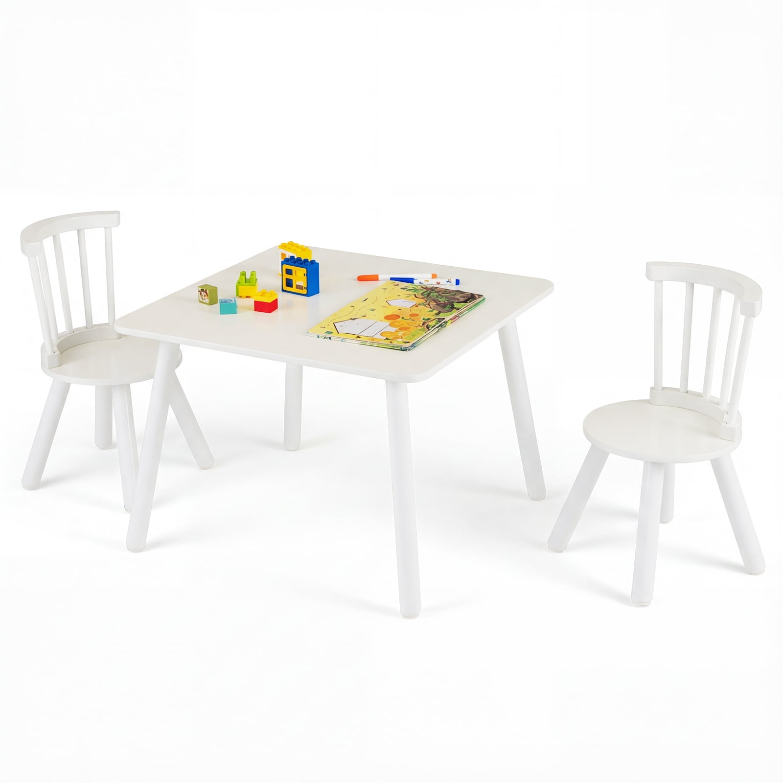 Gymax 3PCS Toddler Furniture w/Pine Wood Frame Curved Backrest Round ...