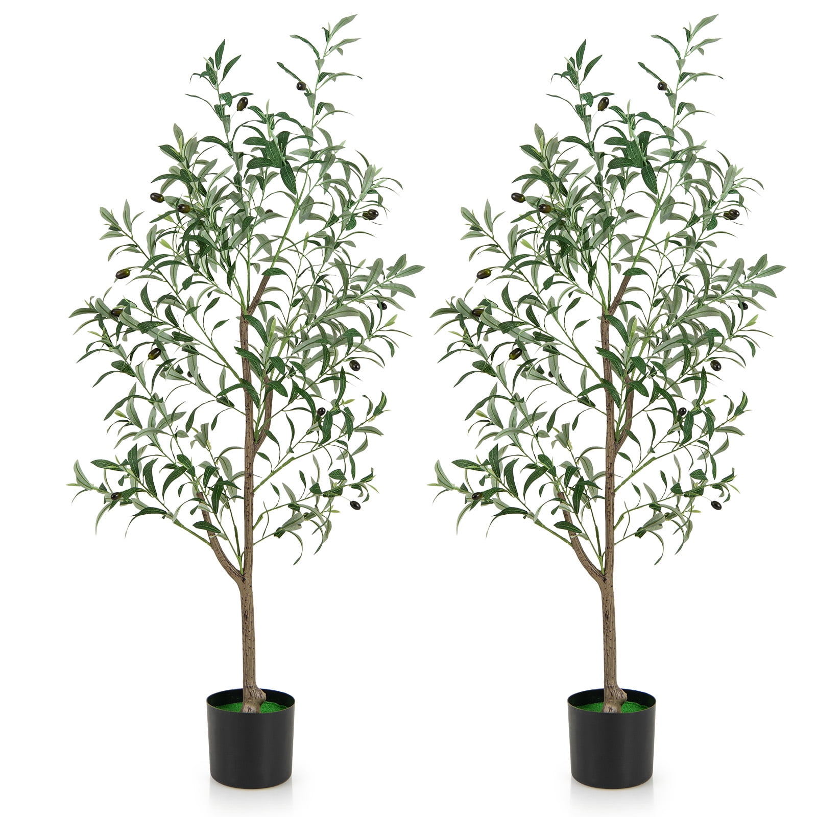 Gymax 4.5 FT Tall Artificial Olive Tree Set of 2 Fake Potted Trees w/ Realistic Fruits - Walmart.com