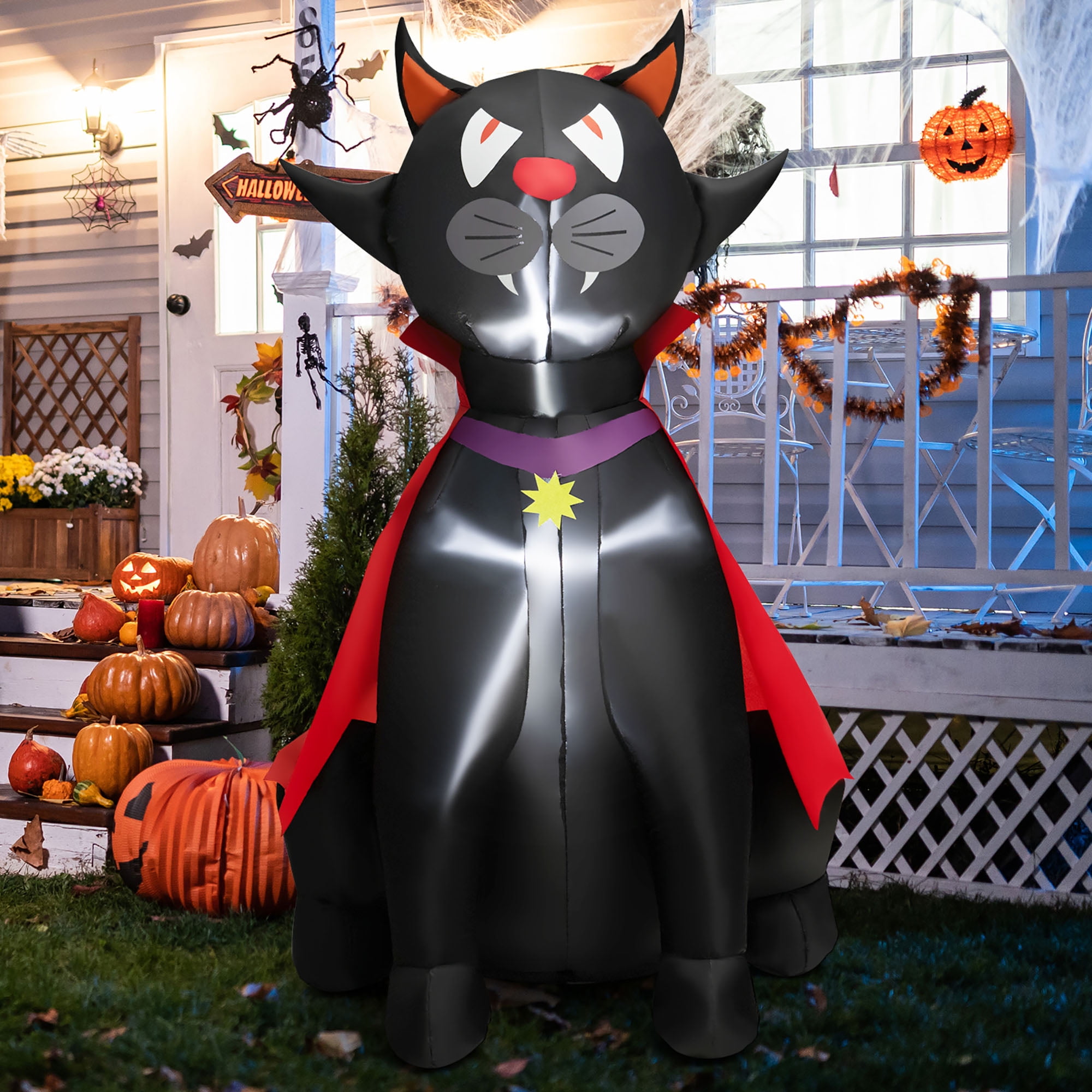 Gymax Halloween Inflatable Yard Decoration: 4.7FT Red Cloak Vampire Cat ...