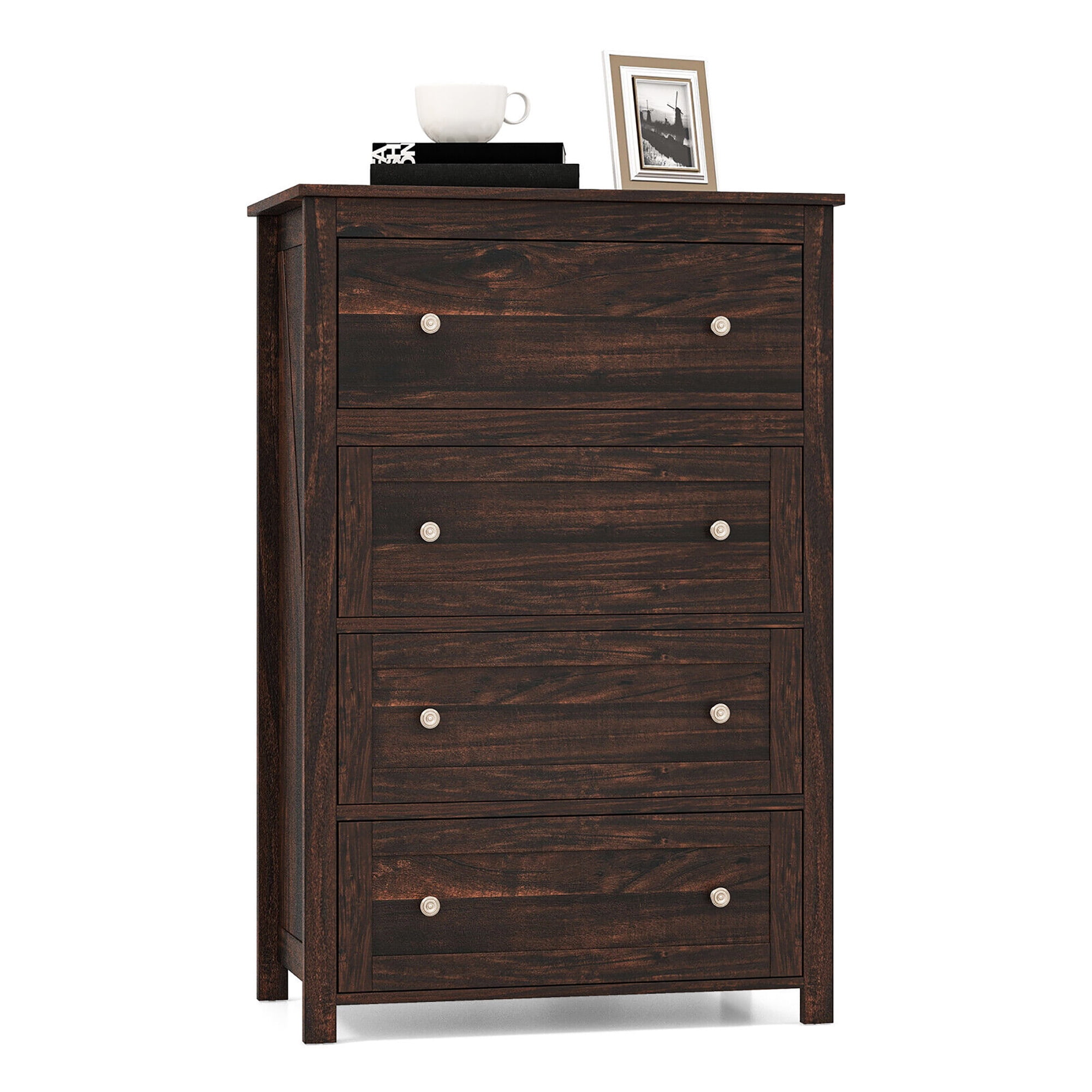 Gymax Tall Wooden 4-Drawer Dresser - 43.5'' Storage Cabinet Chest for Clothes, Bedroom Organizer ...