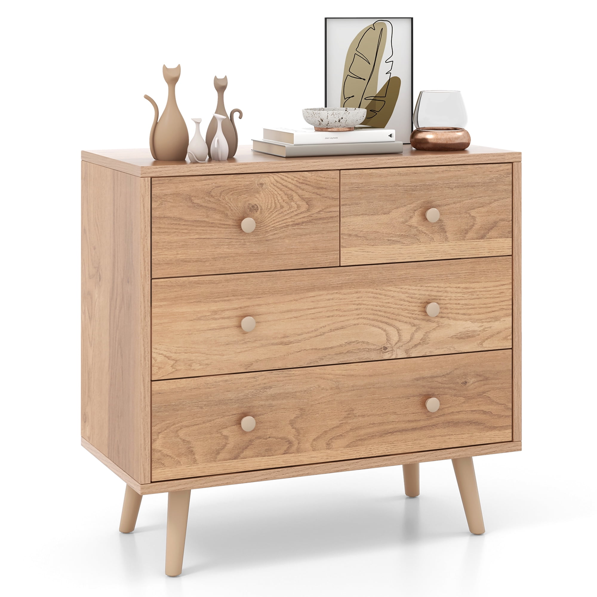 Gymax 4-Drawer Dresser Chest, Large Storage Organizer with Anti ...