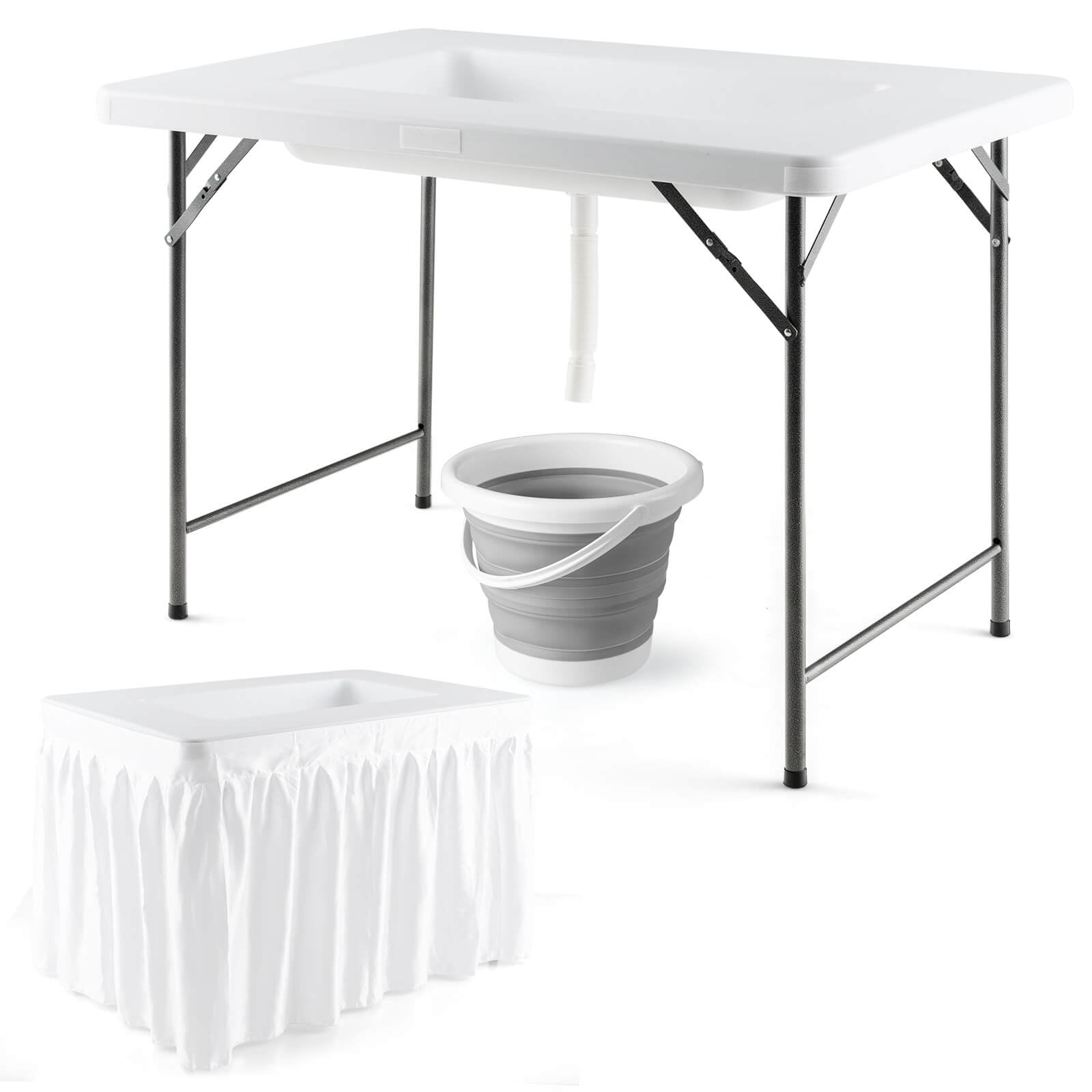 Gymax 4 FT Folding Ice Bin Table Outdoor Ice Cooler Table w/ Matching ...
