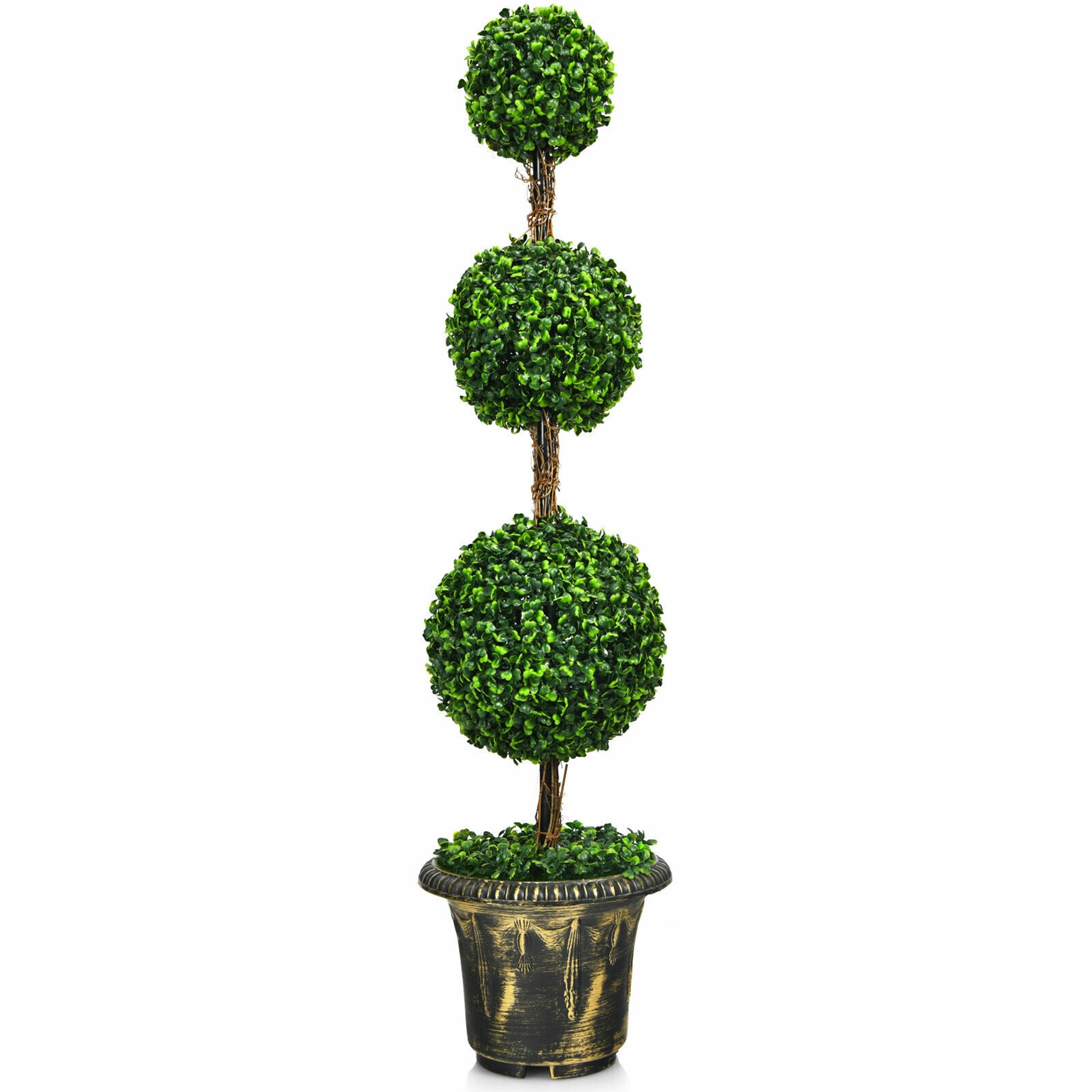 Gymax 4 Ft Artificial Triple Ball Topiary Tree - Plant Decor - Walmart.com