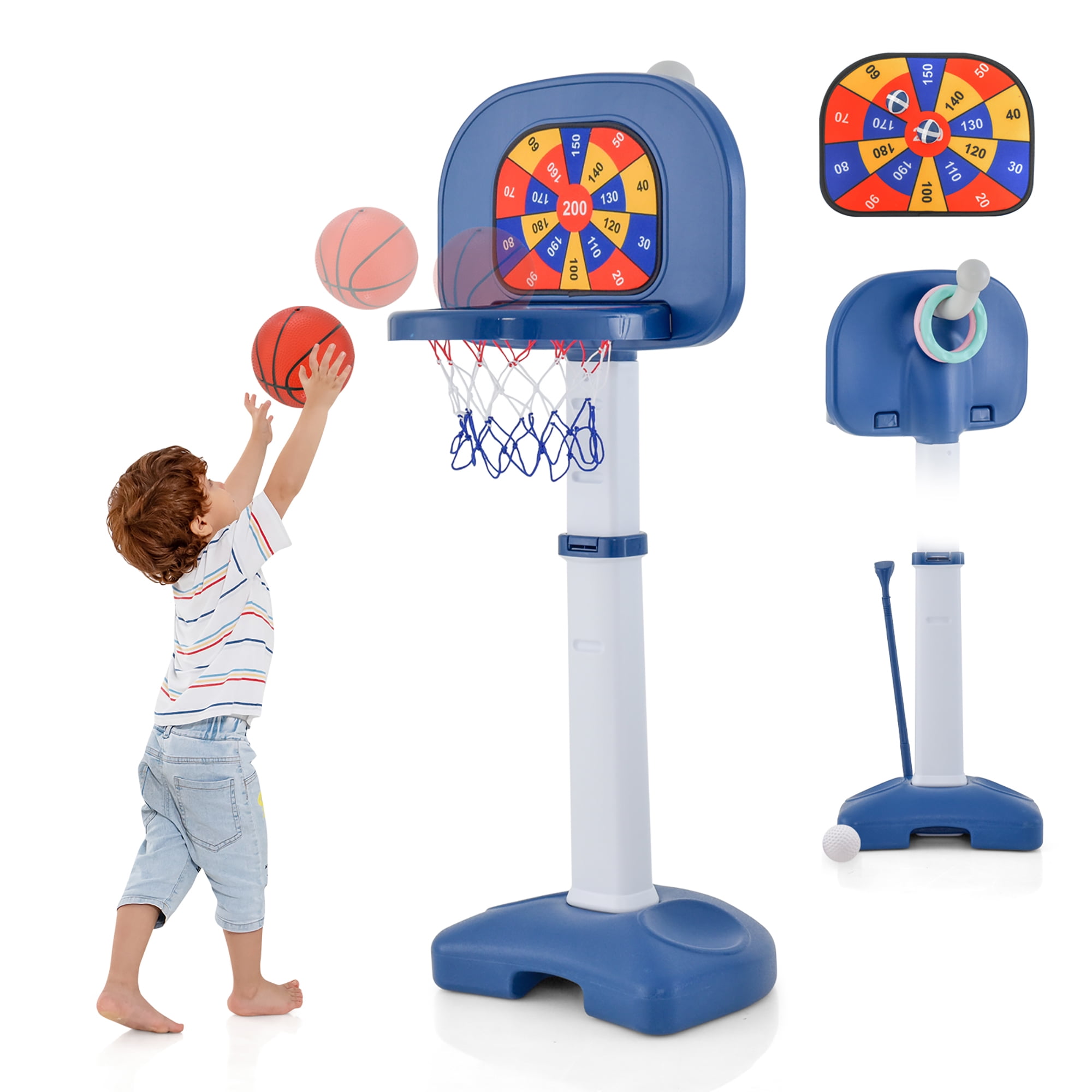 Gymax 4-In-1 Kids Adjustable Basketball Hoop Goal Toy W/Ring Toss ...