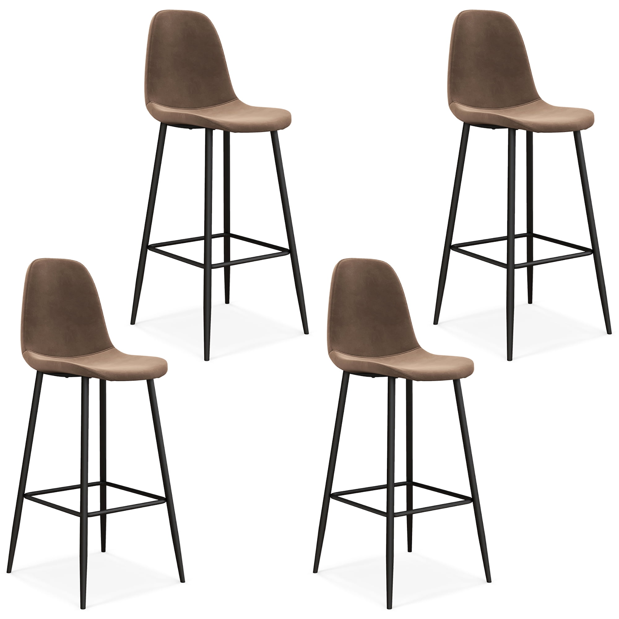 Gymax 4 PCS 29.5'' Bar Stools Velvet Upholstered High Back Bar Chairs ...