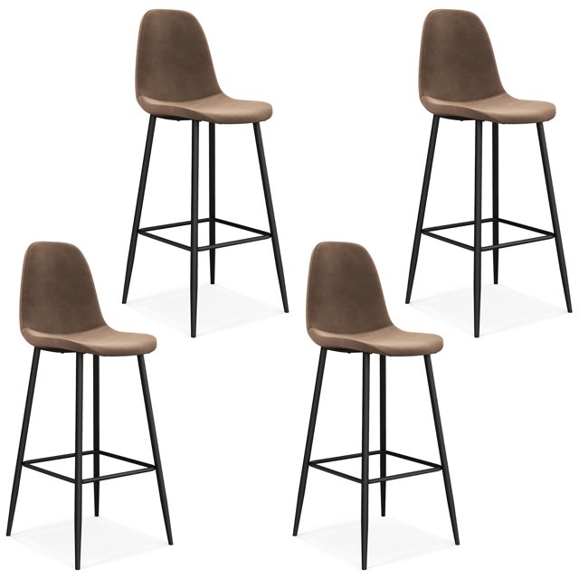 Gymax 4 PCS 29.5'' Bar Stools Velvet Upholstered High Back Bar Chairs ...