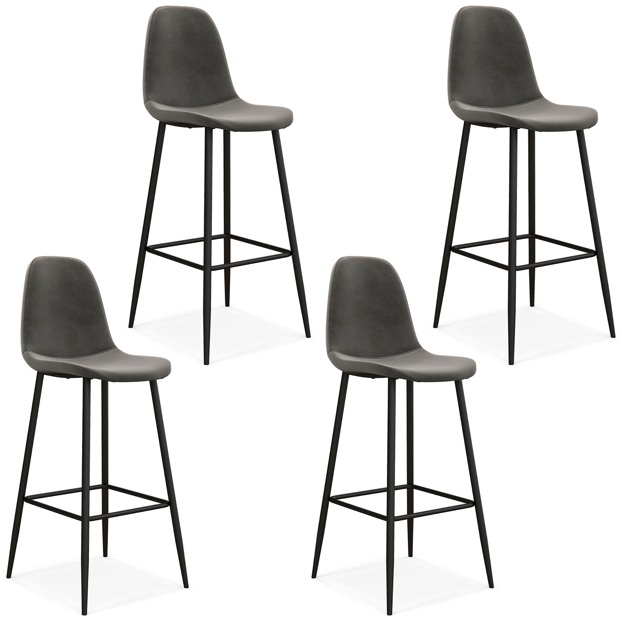 Gymax 4 PCS 29.5'' Bar Stools Velvet Upholstered High Back Bar Chairs ...