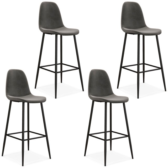 Gymax 4 PCS 29.5'' Bar Stools Velvet Upholstered High Back Bar Chairs ...