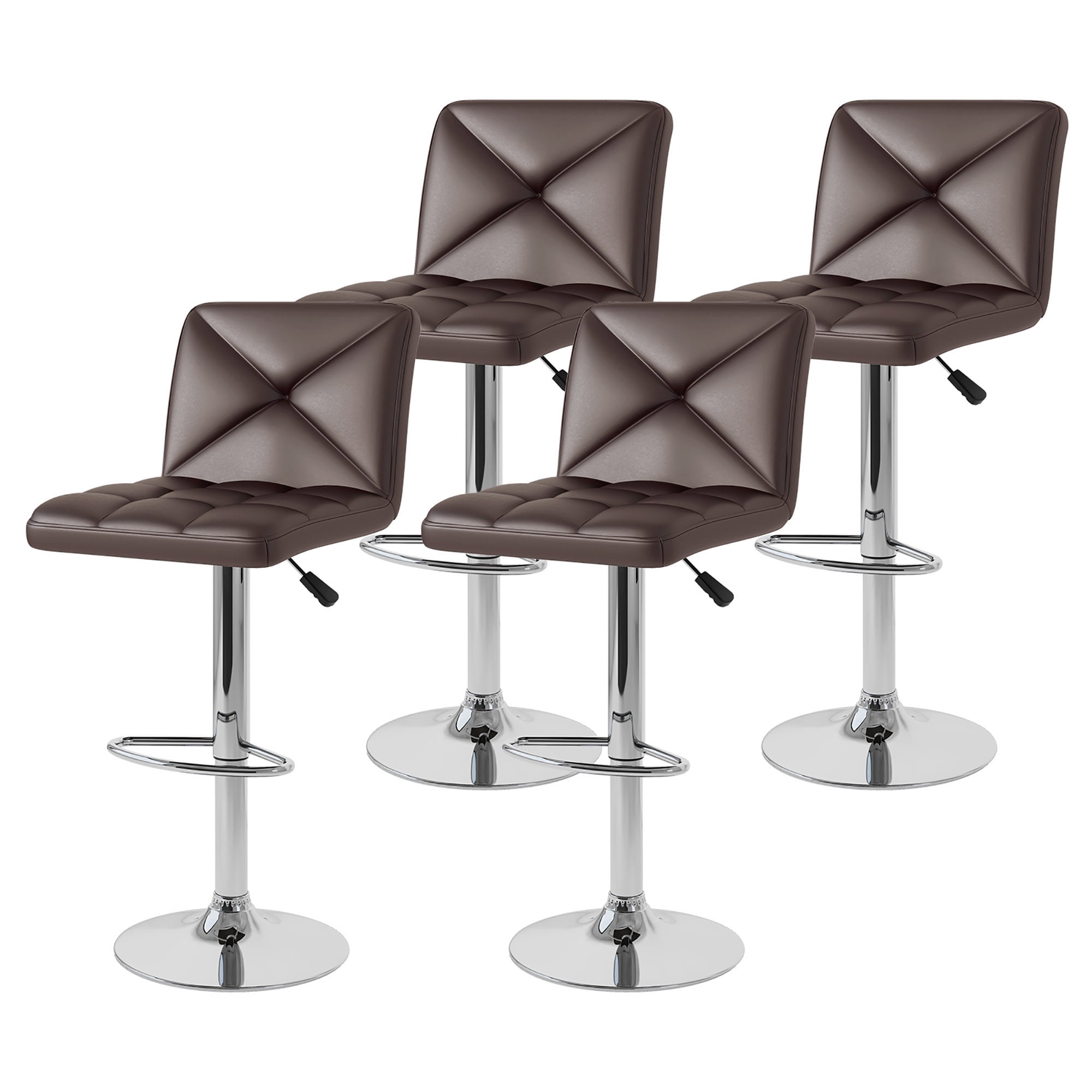 Gymax 4 PCS Bar Stools PU Leather Swivel Bar Chairs Height Adjustable ...