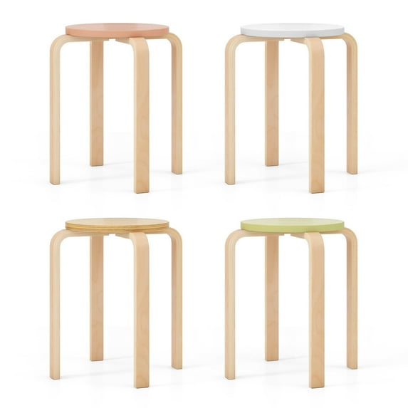 Gymax 4 PCS Bentwood Stackable Backless Stools Stacking Wood Stool with ...