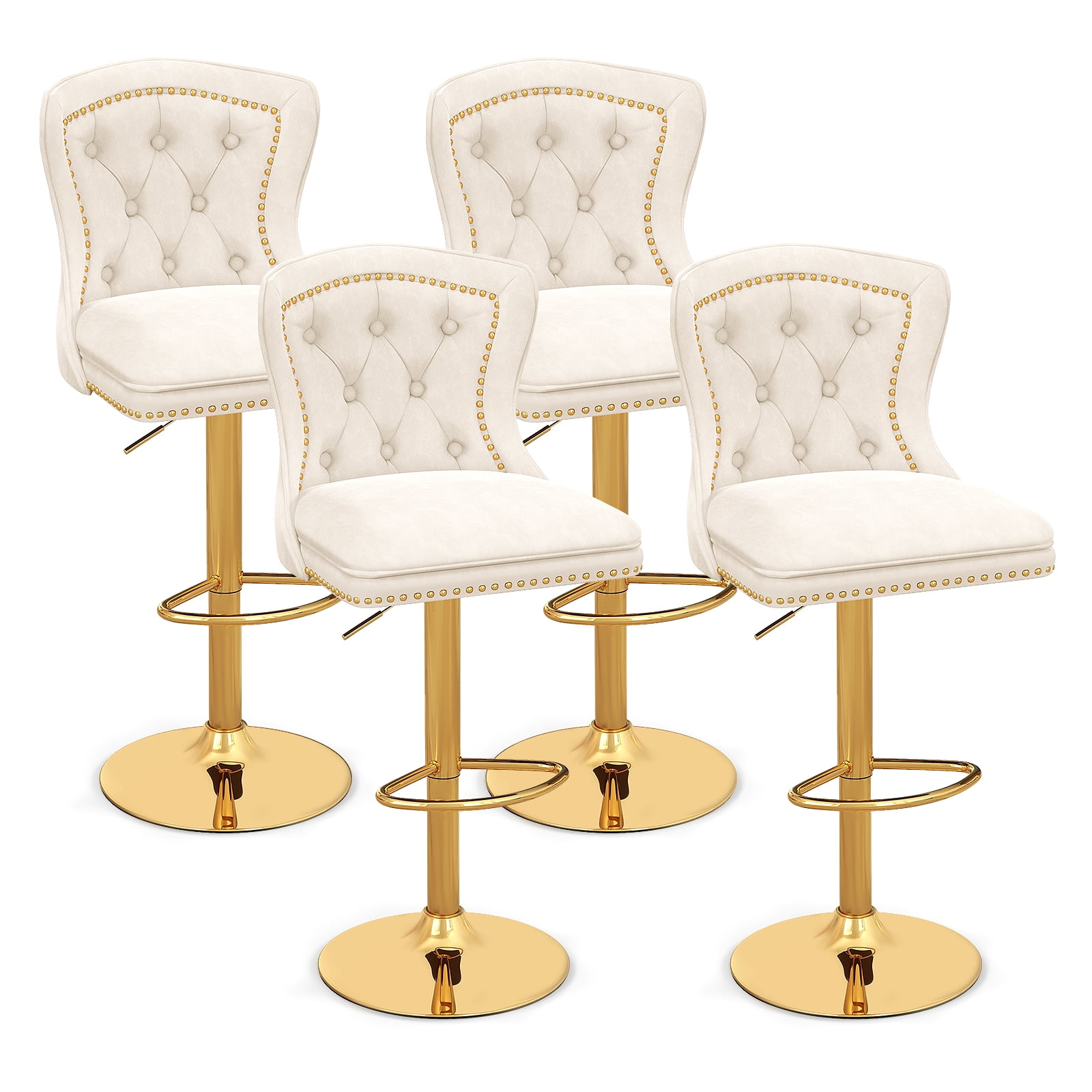 Gymax 4 PCS Dutch Velvet Bar Stool w/ Footrest Electroplated Metal Base ...