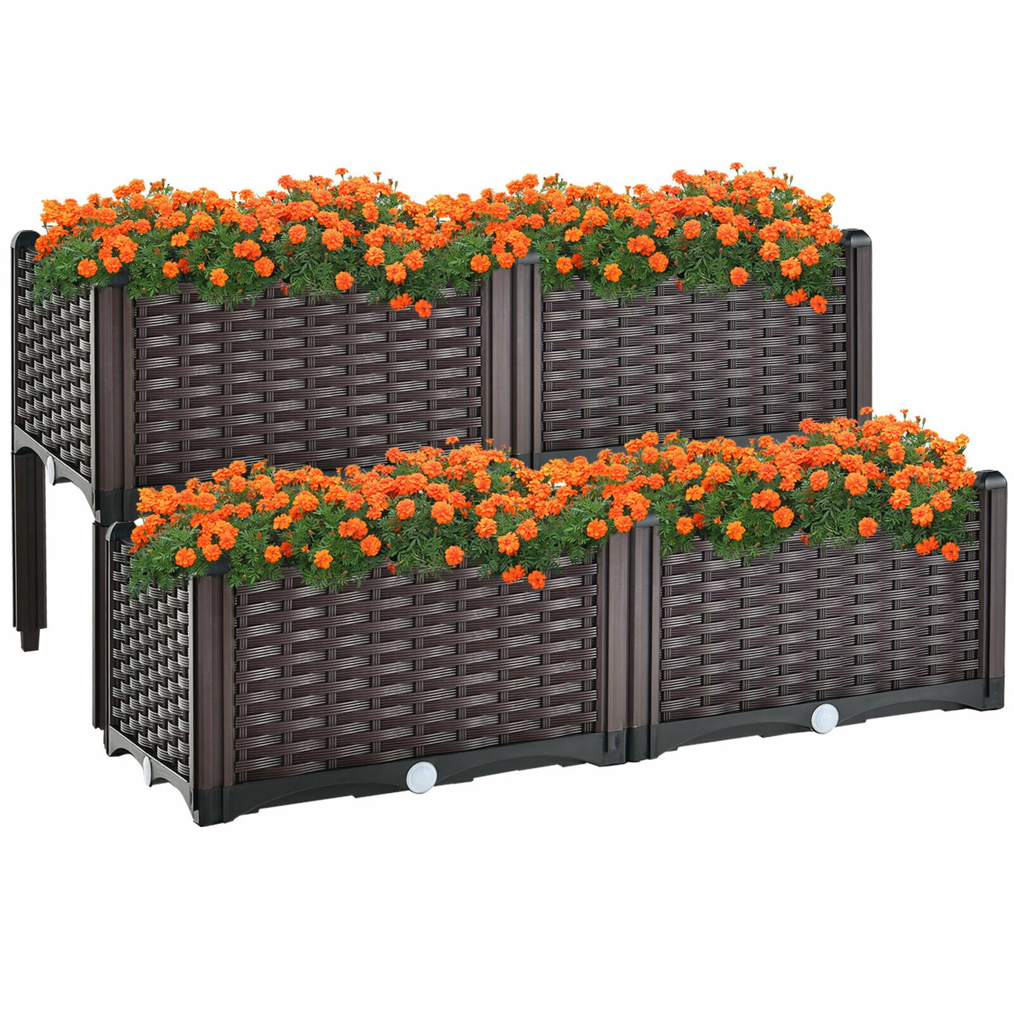 Gymax 4 PCS Elevated Plastic Raised Garden Bed Planter Kit for Flower ...