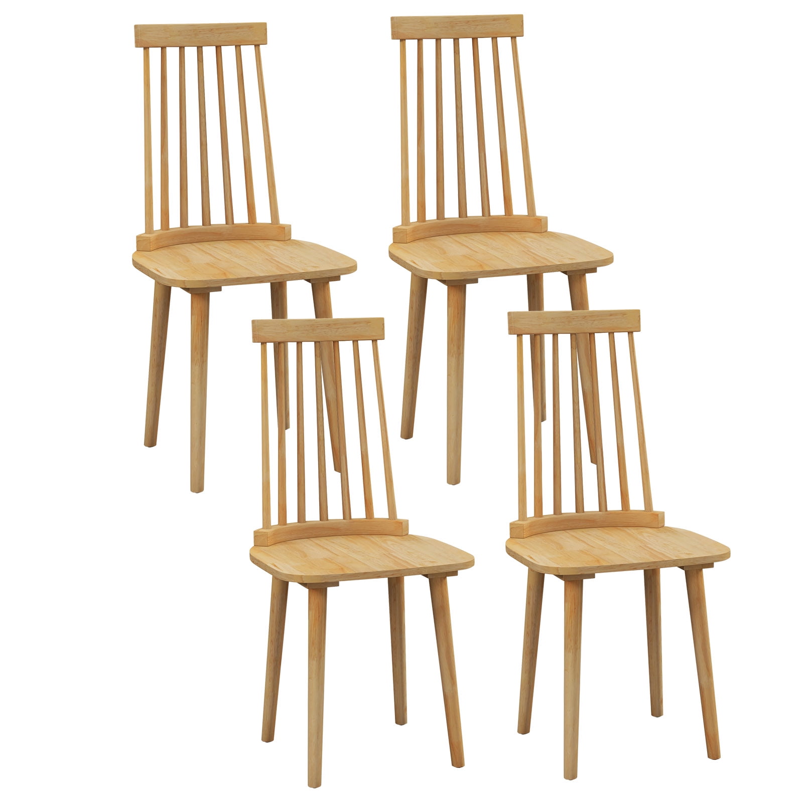Gymax 4 PCS Winds or Dining Chairs w/ High Spindle Back Natural Rubber ...