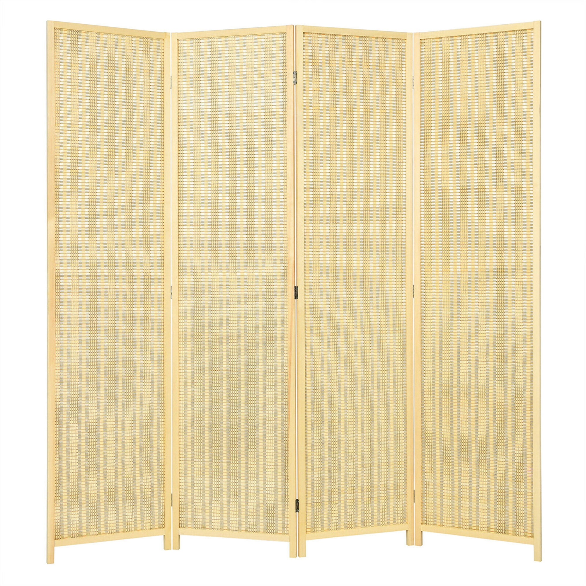 Gymax 4 Panel Bamboo Room Divider, Folding Privacy Screen, 6 ft ...