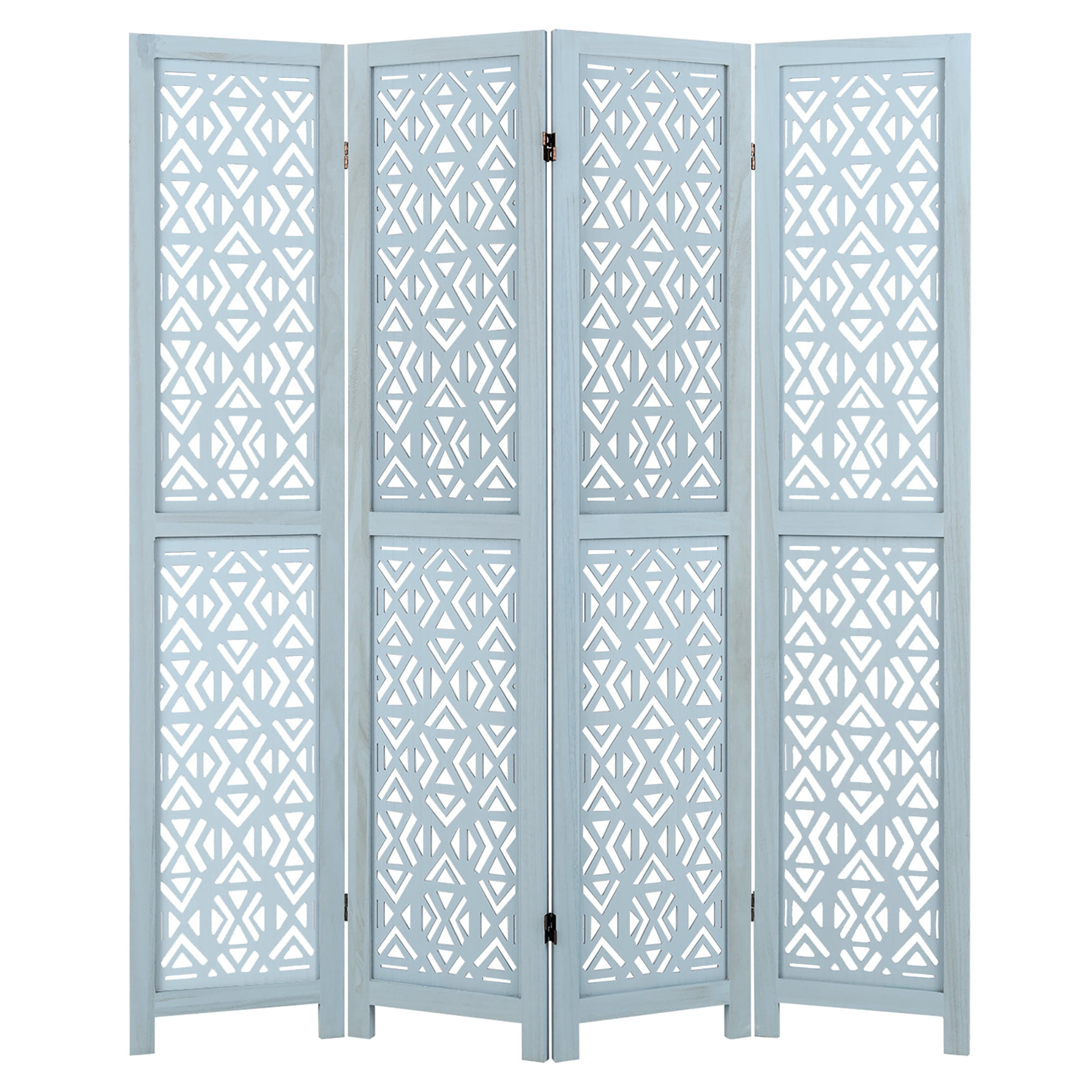 Gymax 4-Panel Wooden Room Divider w/ Carved Cutout Pattern & Solid Wood ...